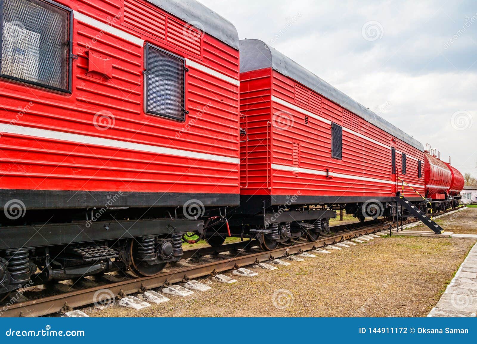 Red Fire Train on the Track Stock Photo - Image of gear, machine: 144911172