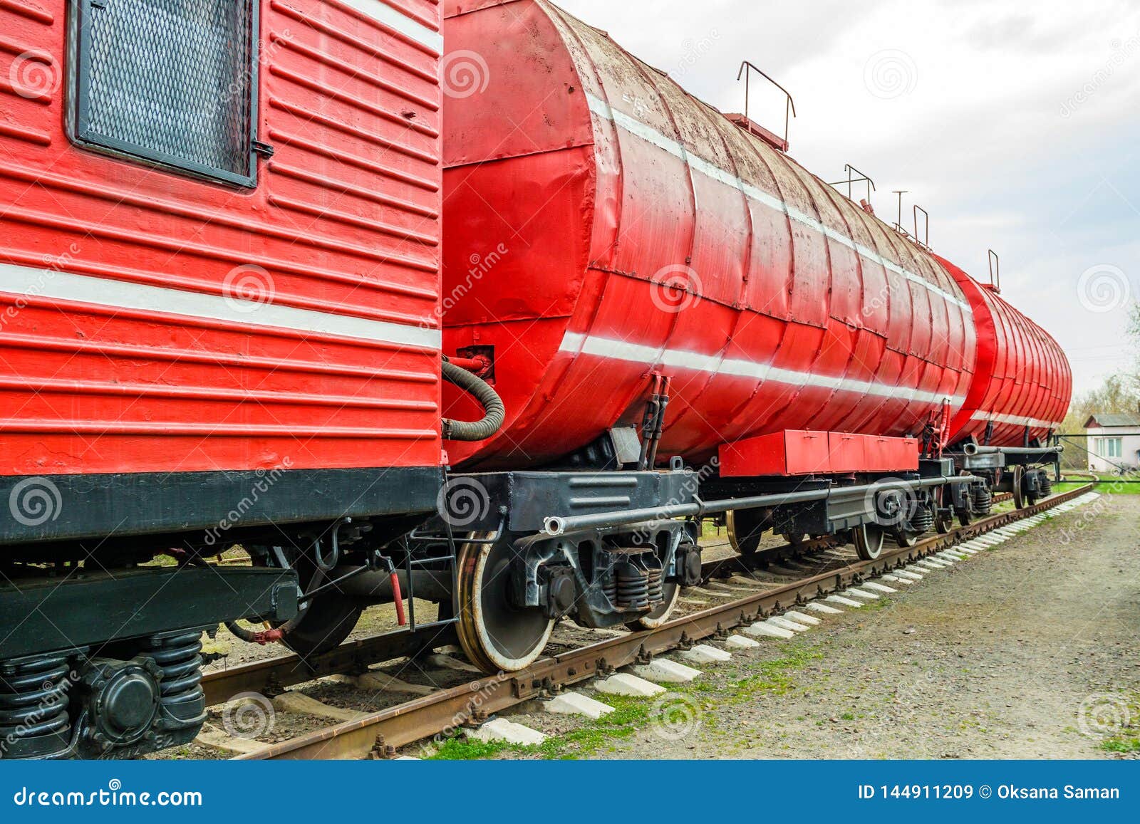 Red Fire Train on the Track Stock Image - Image of emergency ...