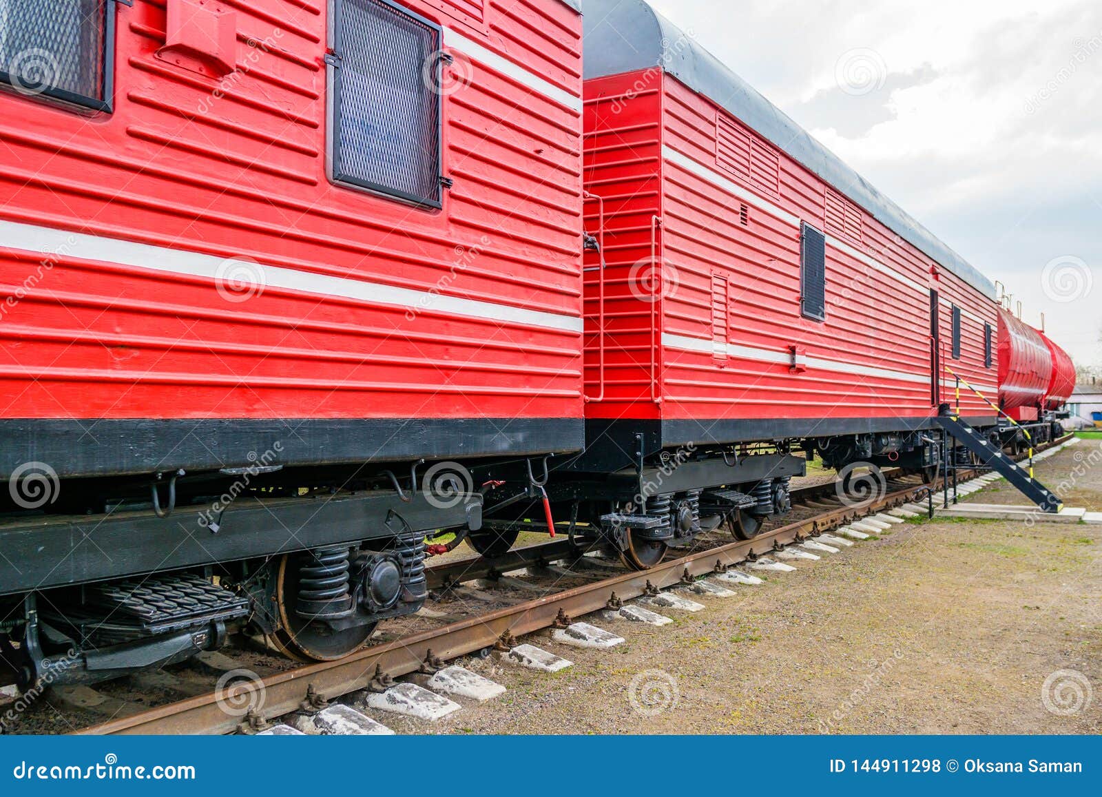 Red Fire Train on the Track Stock Photo - Image of crisis, railroad ...