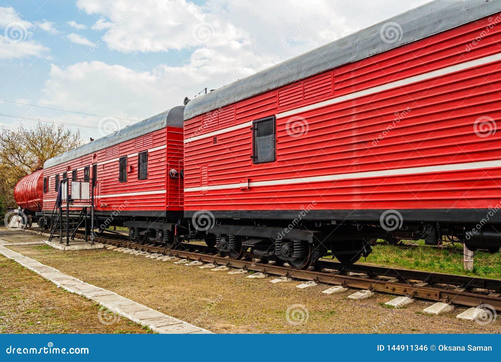 Red Fire Train on the Track Stock Photo - Image of danger, protection ...