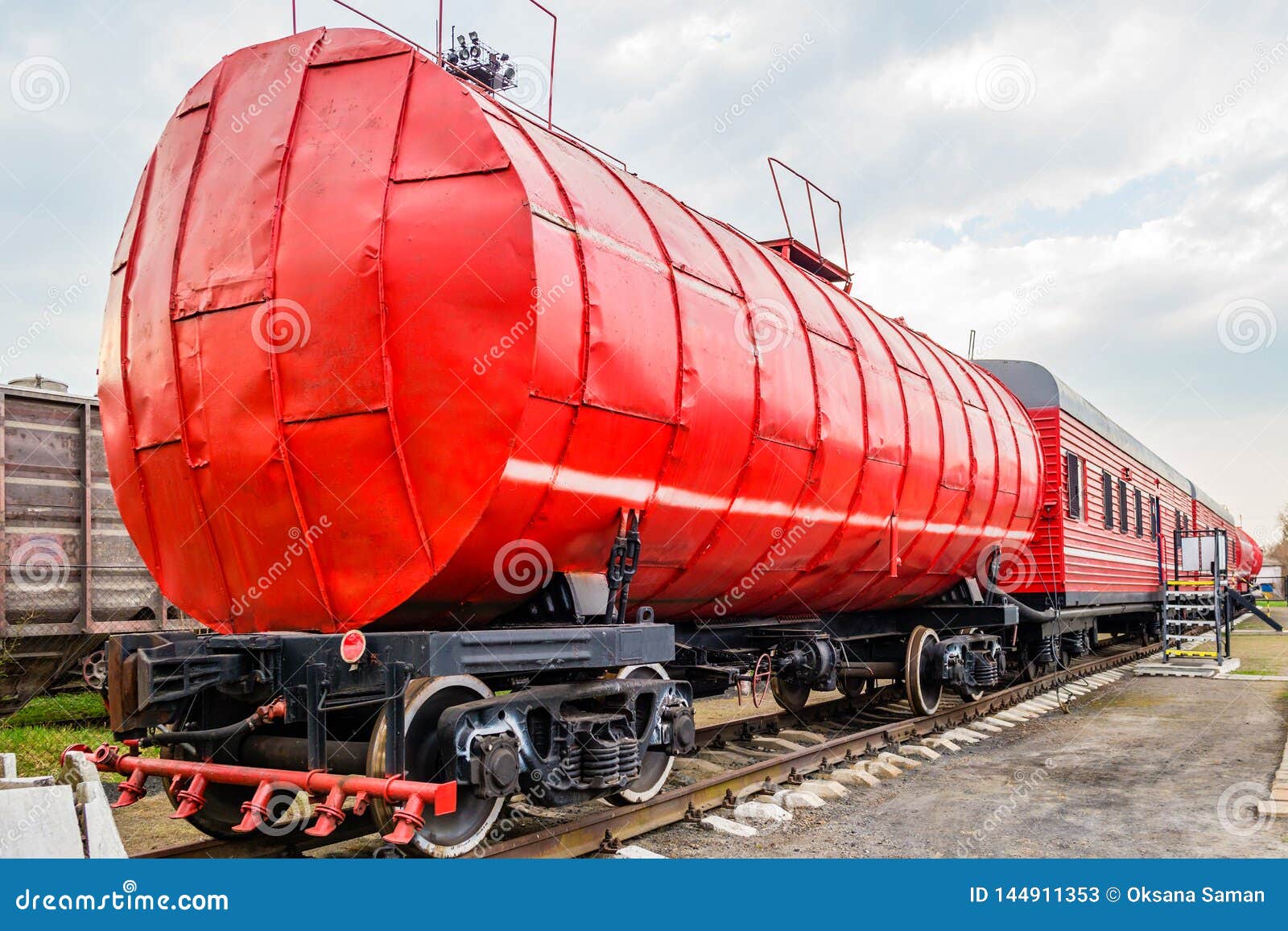 Red Fire Train on the Track Stock Image - Image of locomotive ...