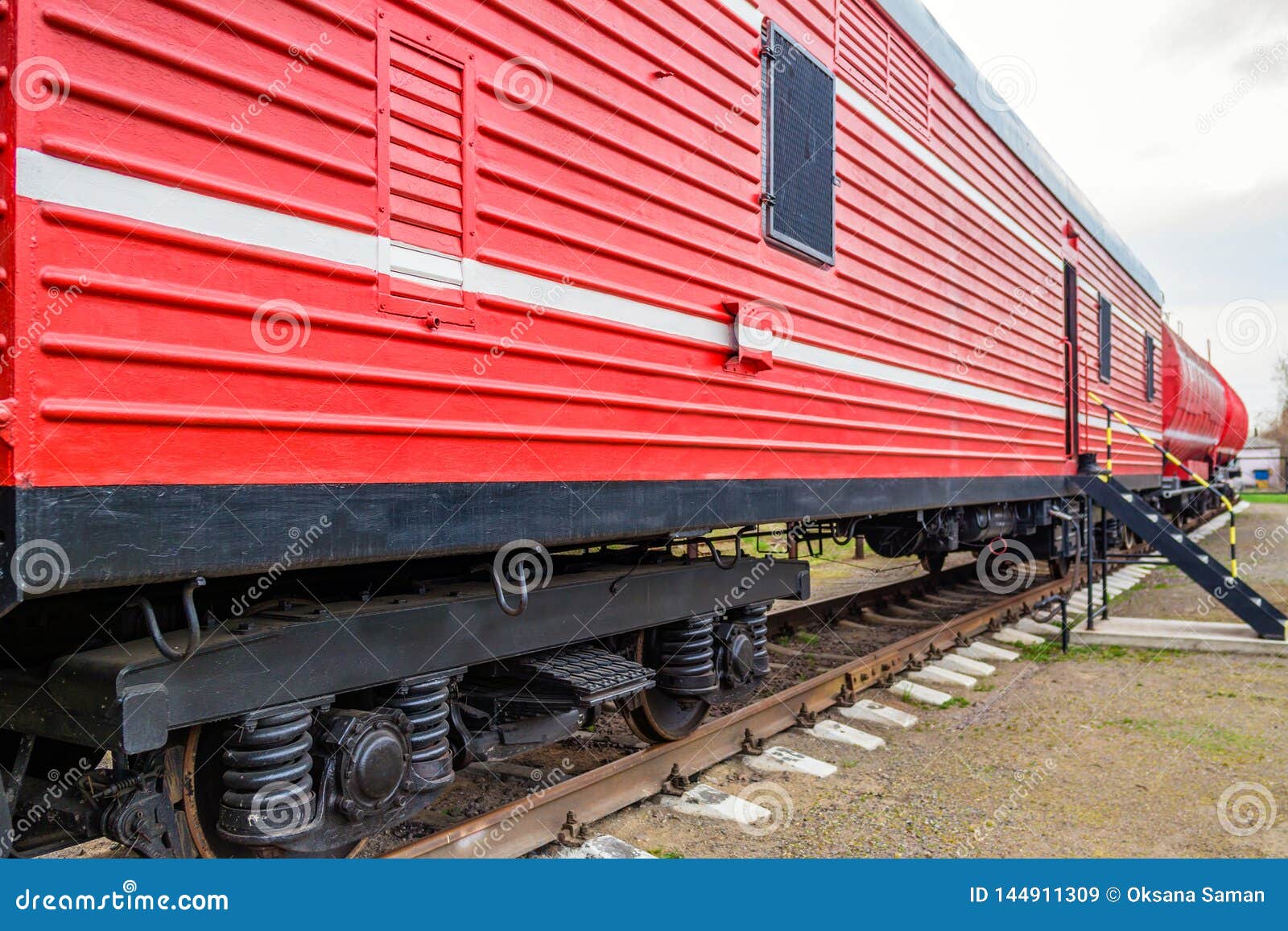 Red Fire Train on the Track Stock Image - Image of railroad, pipe ...