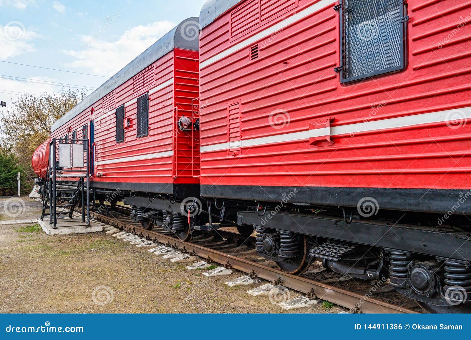 Red Fire Train on the Track Stock Photo - Image of emergency, machine ...