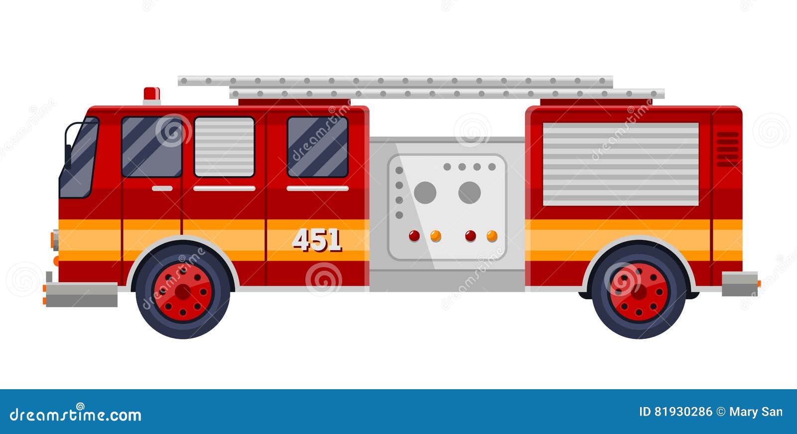 Red Fire Truck Engine on White Vector Illustration. Stock Vector ...