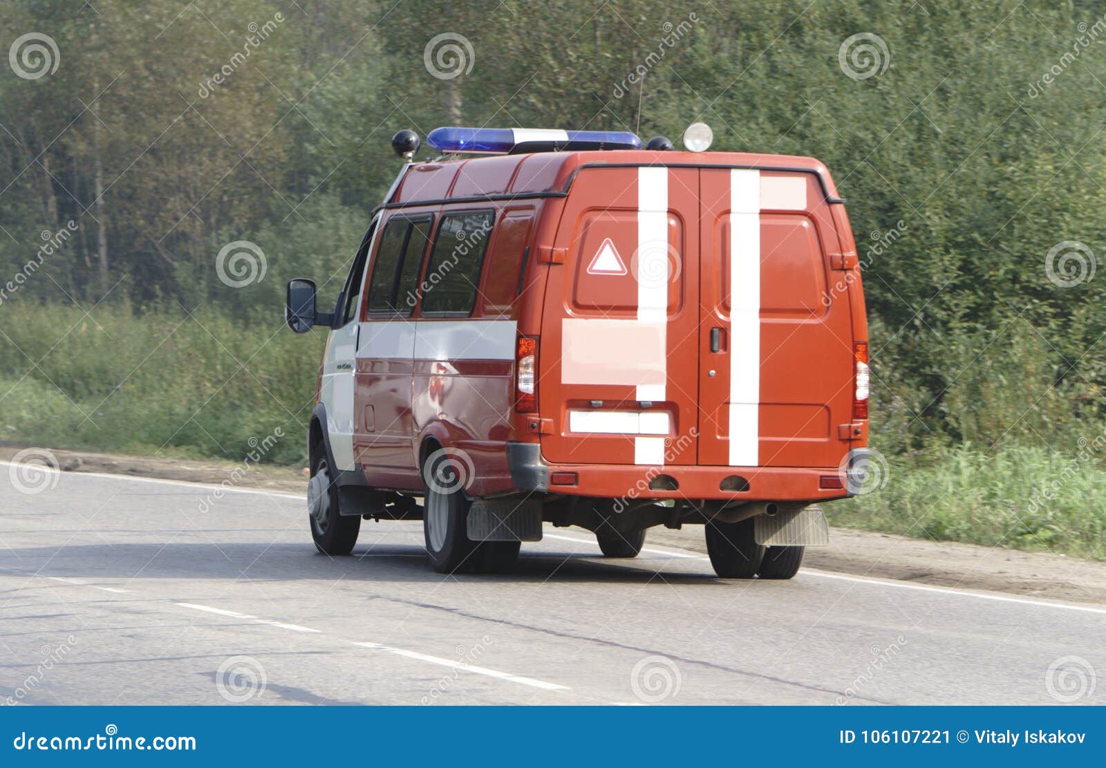 Red Fire Truck Road on the Dark One Stock Image - Image of wheels, fire ...