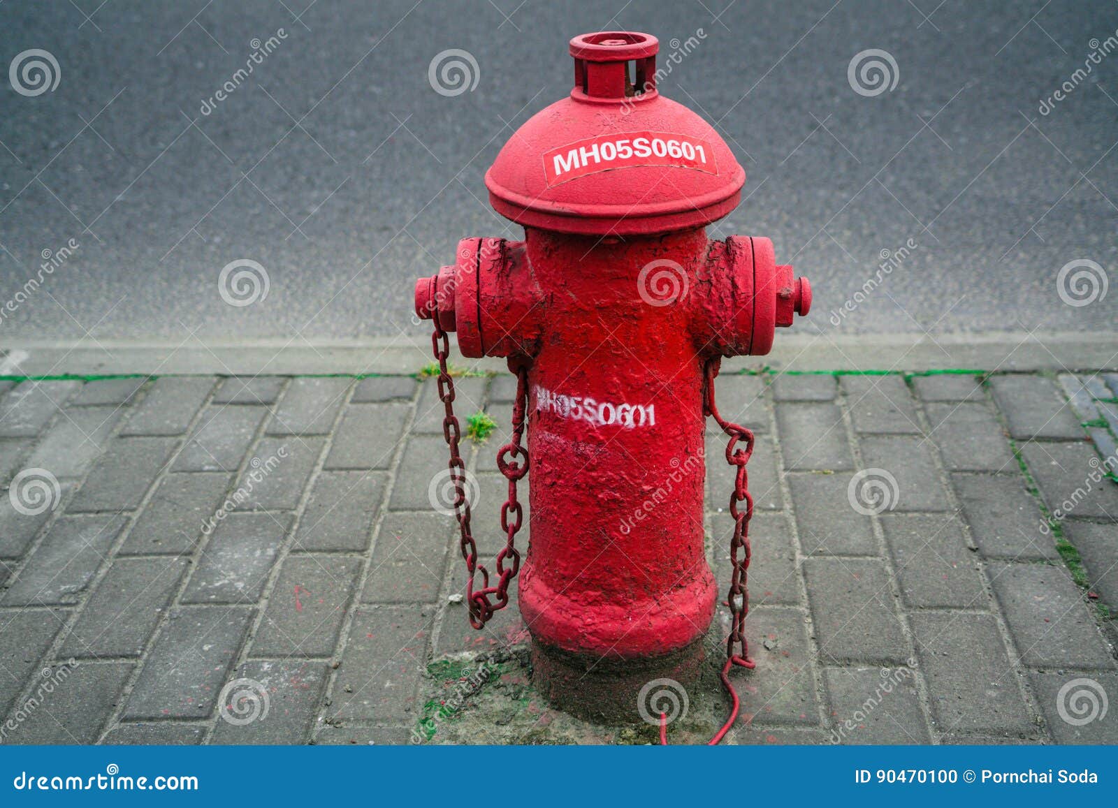 A Red Fire Water Hydrant beside the Road Stock Photo - Image of ...