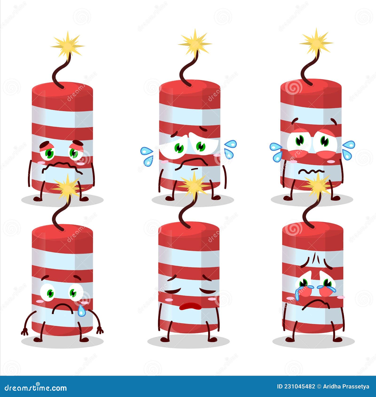 Red Firecracker Cartoon Character with Sad Expression Stock ...