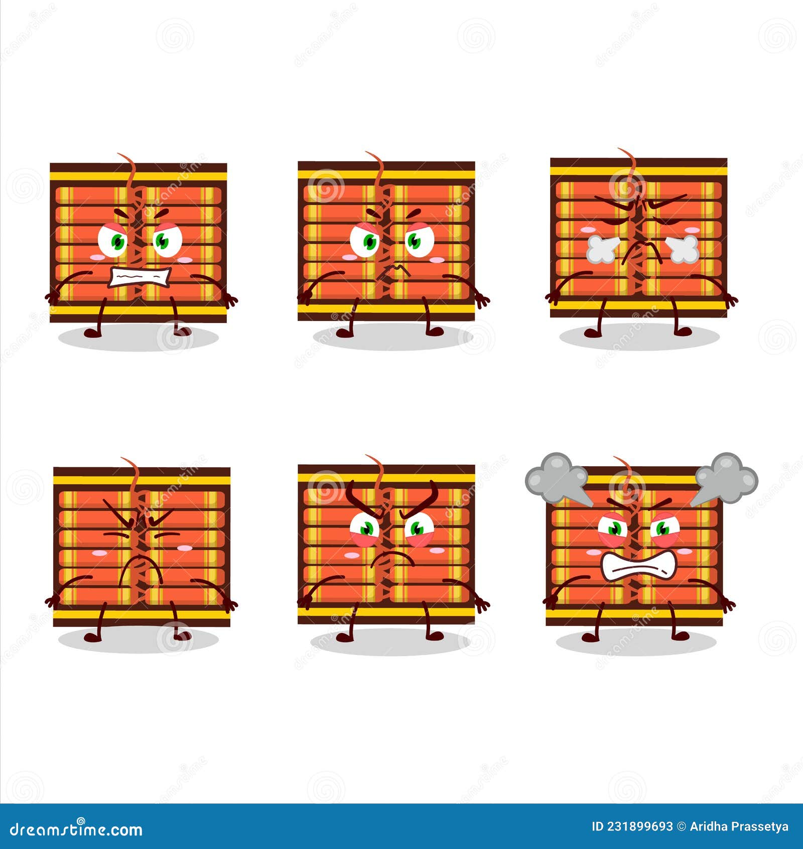 Red Firecracker String Cartoon Character with Various Angry Expressions ...