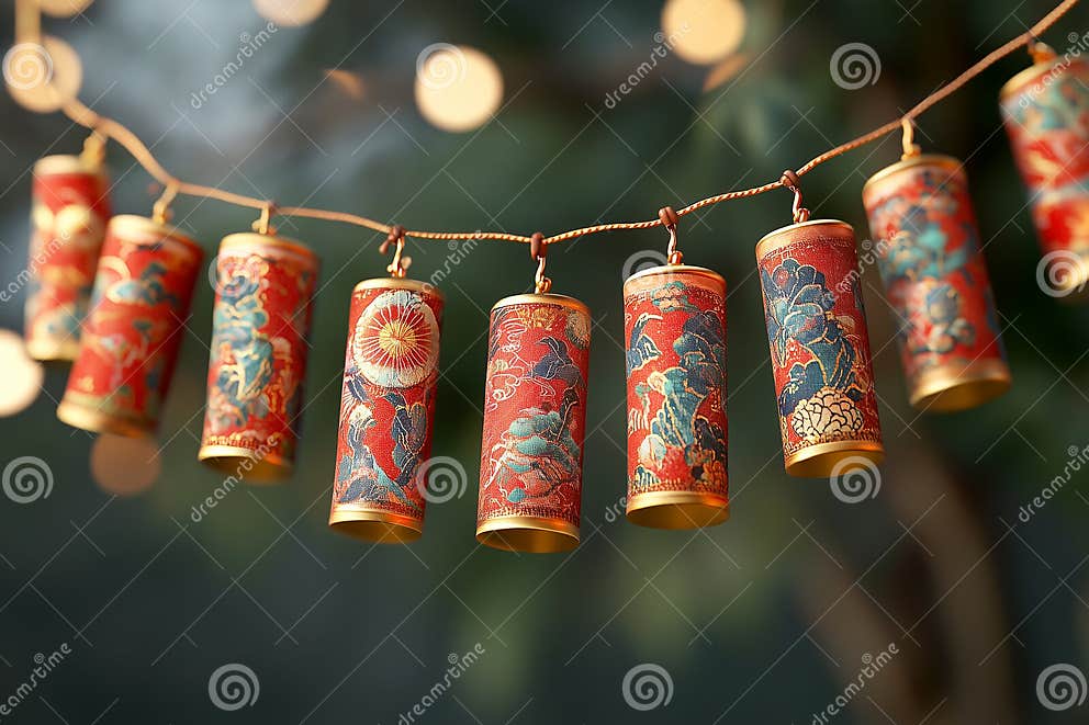 Red Firecracker with a Thin Gold String, Placed on a Matte Black ...