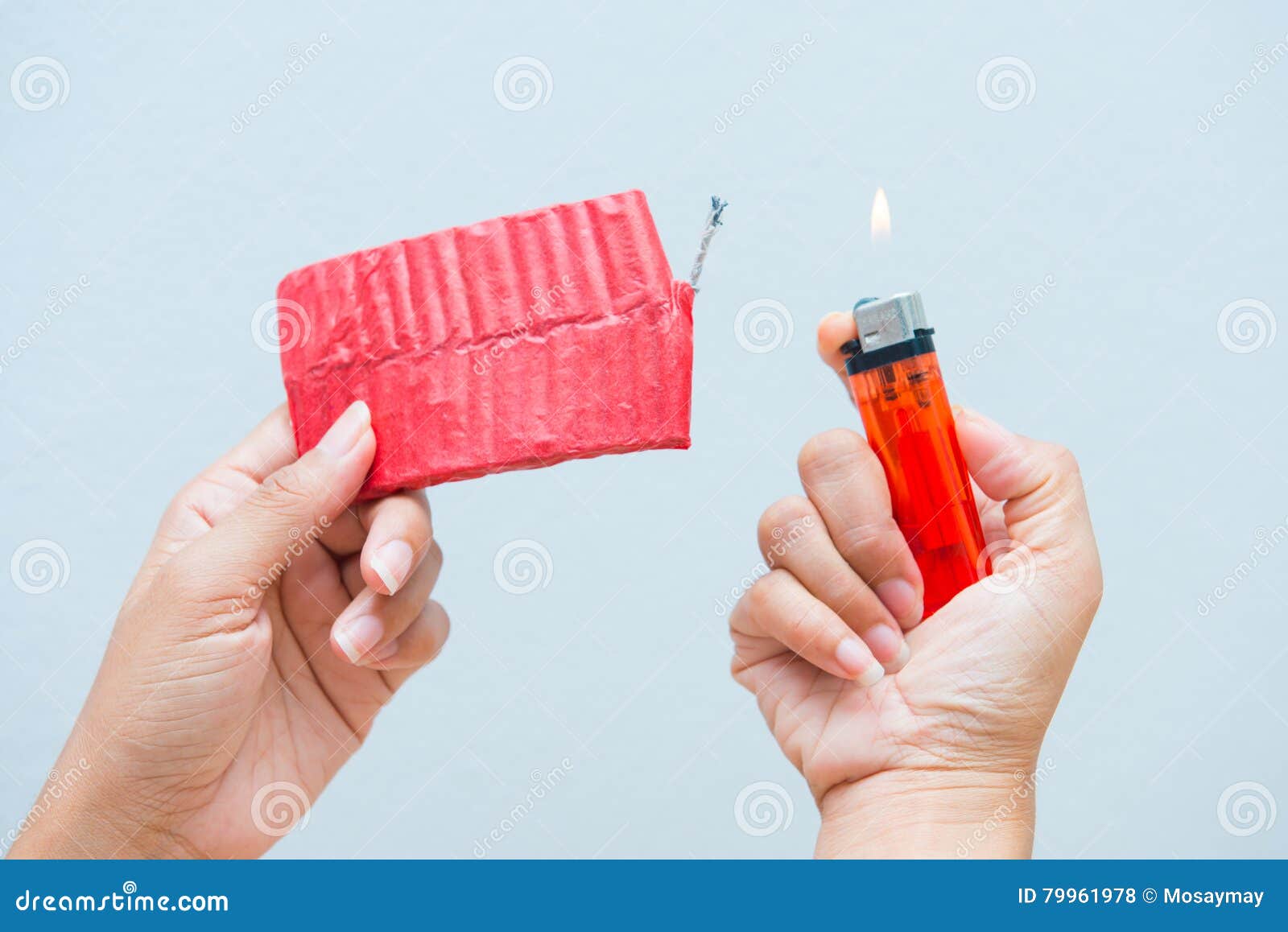 Red Firecrackers and a Lighter in Hand Stock Photo - Image of tradition ...