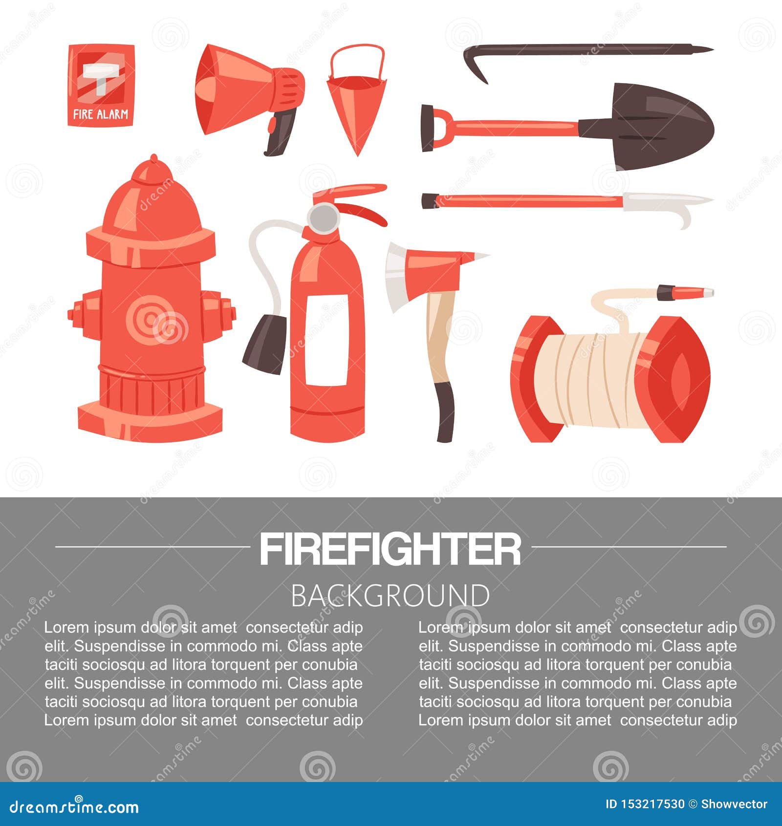 Red Firefighter Uniform and Protection Equipment Set and Instruments ...