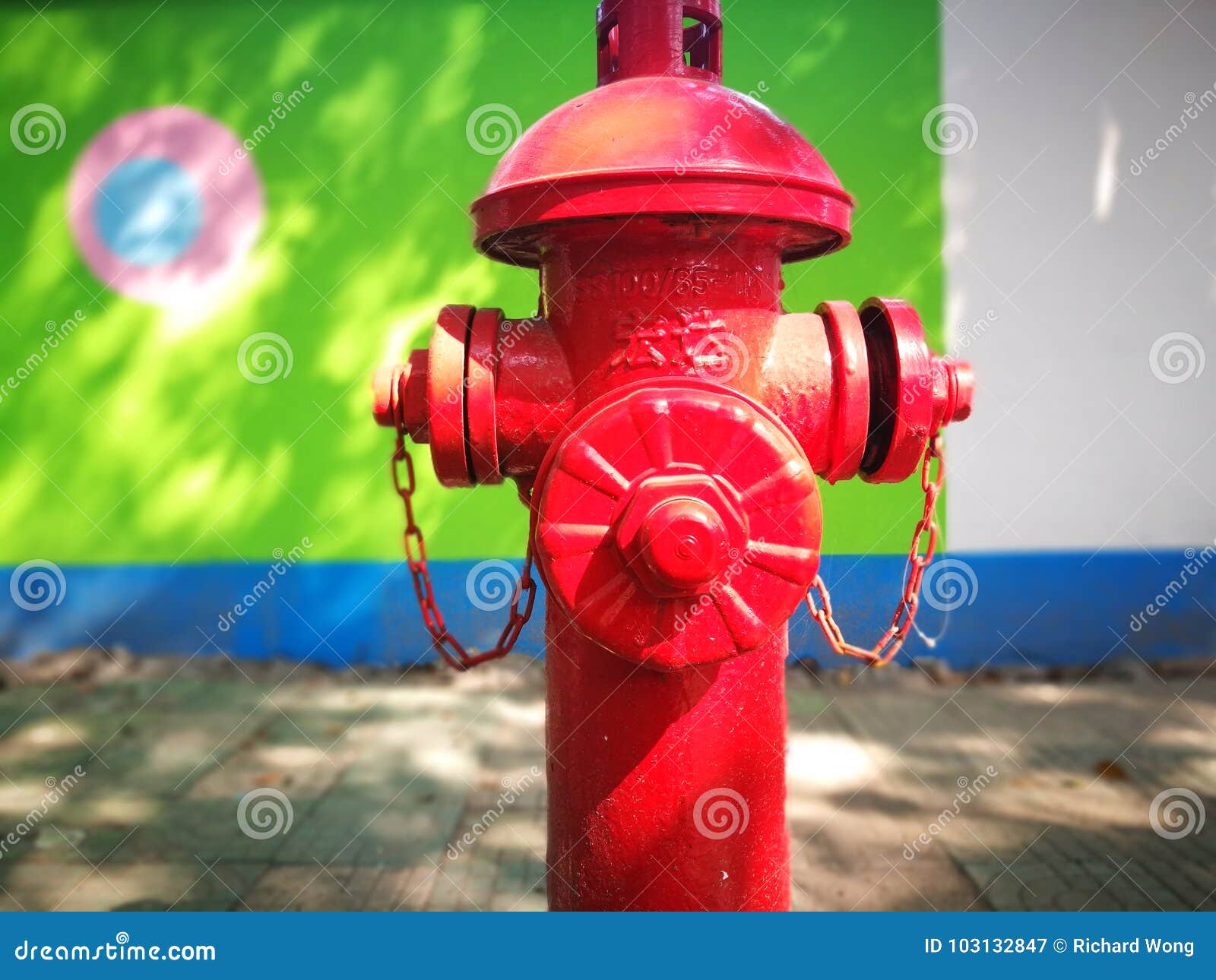 Red Fireplug Standing before the Green Wall Stock Image - Image of ...