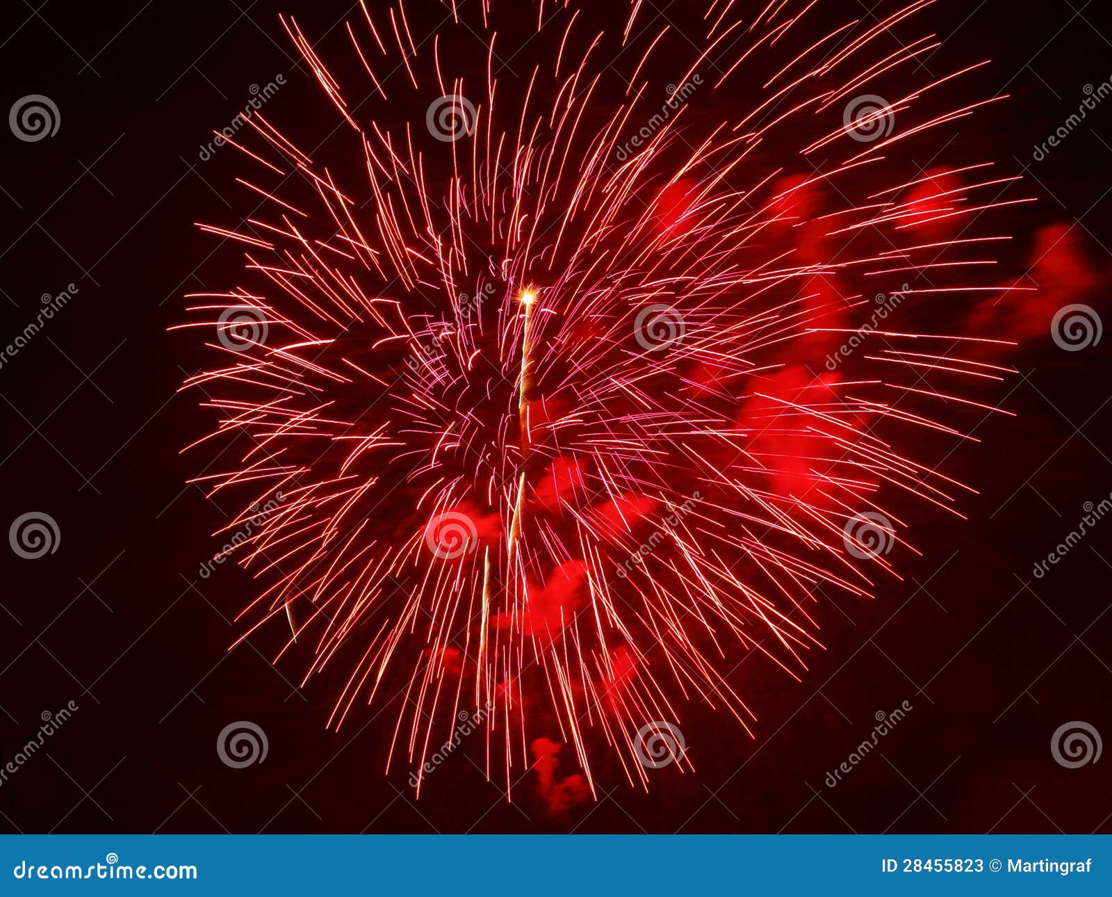 Red Fireworks, Rays in Night Sky Stock Image - Image of effect ...
