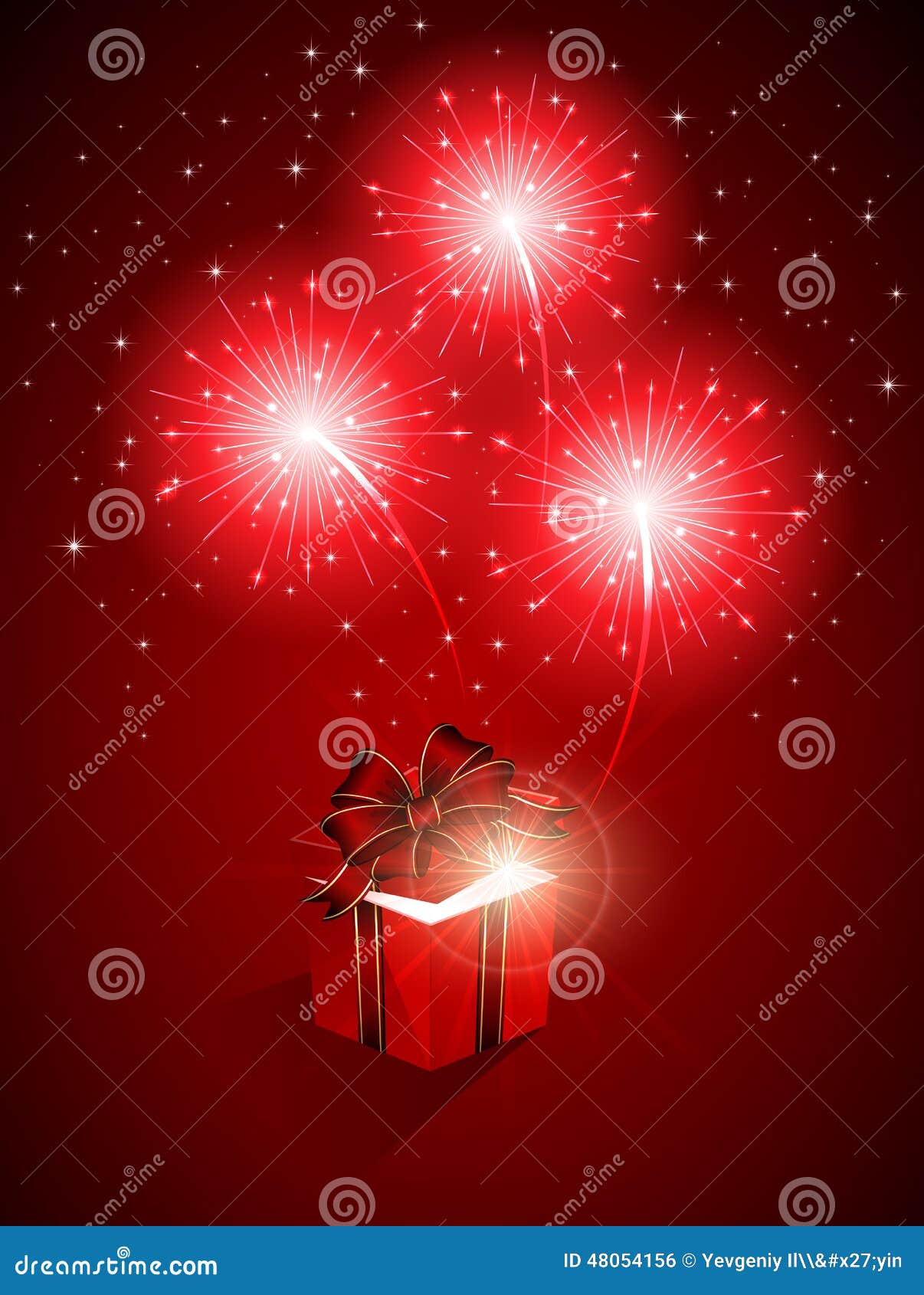 Red firework and gift box stock vector. Illustration of present - 48054156