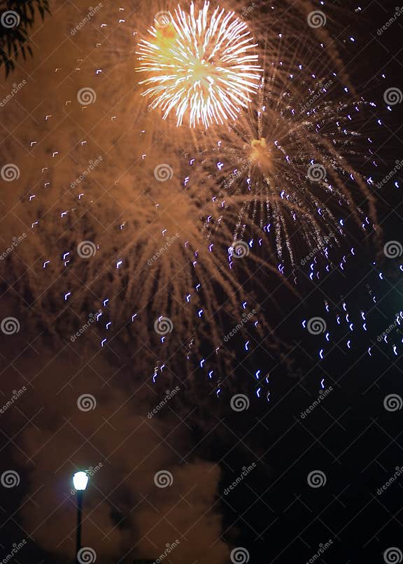 Red Firework Goes off stock photo. Image of explosive - 114023110