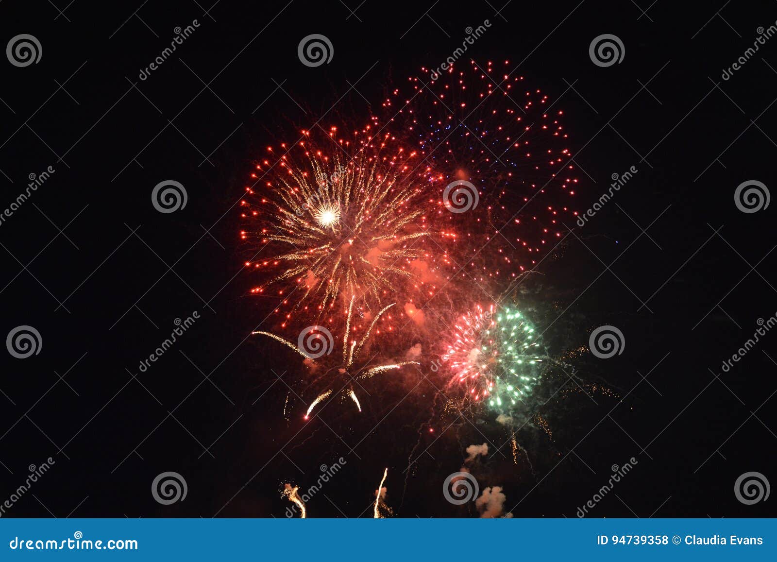Red Fireworks in the Dark Night Stock Photo - Image of black, festival ...