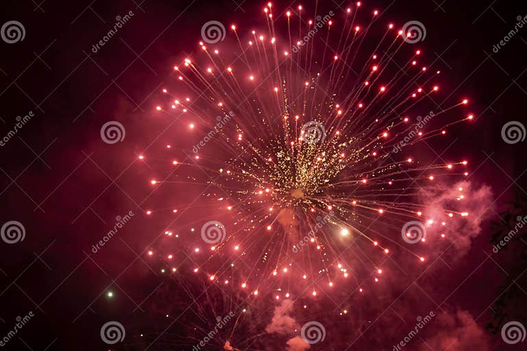 Colorful Red Fireworks at Night Stock Photo - Image of motion, glow ...