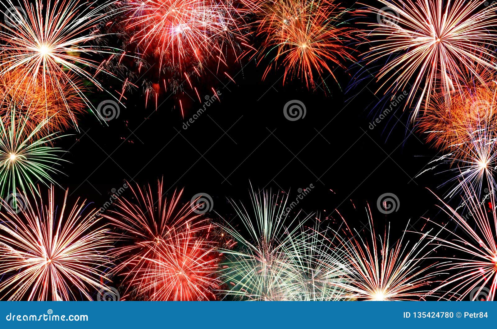 Red Fireworks Frame with Black Copy Space Stock Photo - Image of design, background: 135424780