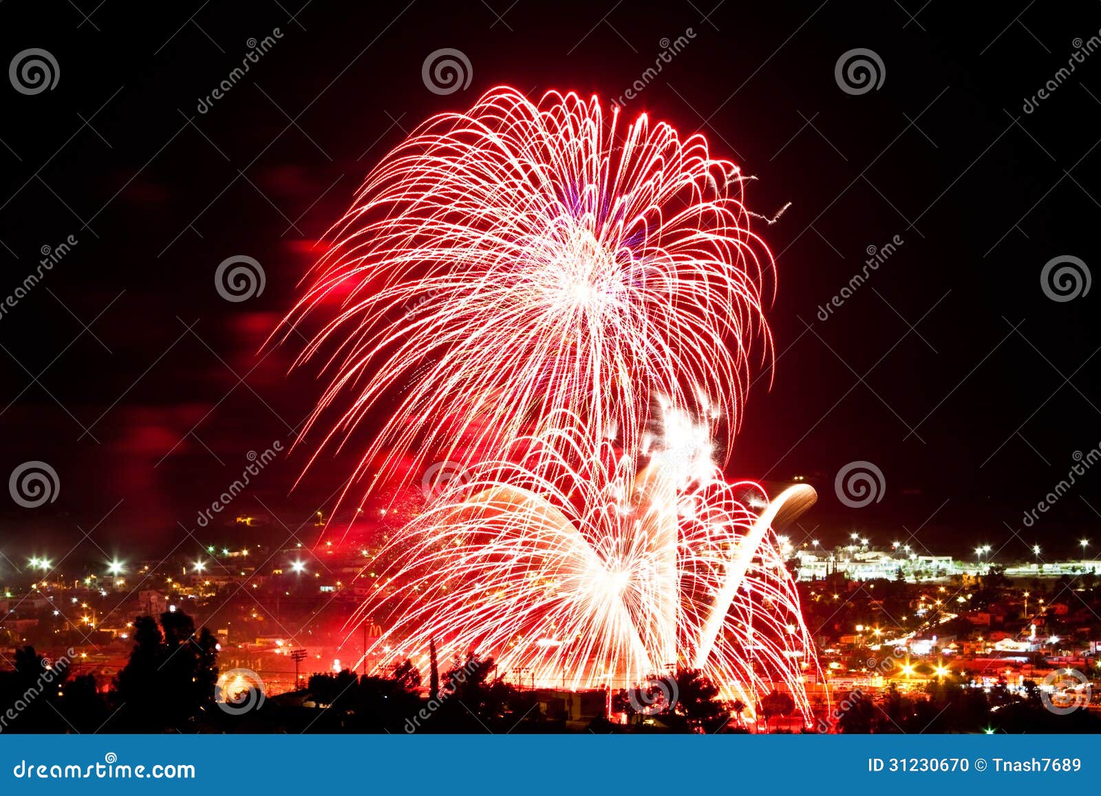 Red fireworks at night stock photo. Image of glow, event - 31230670