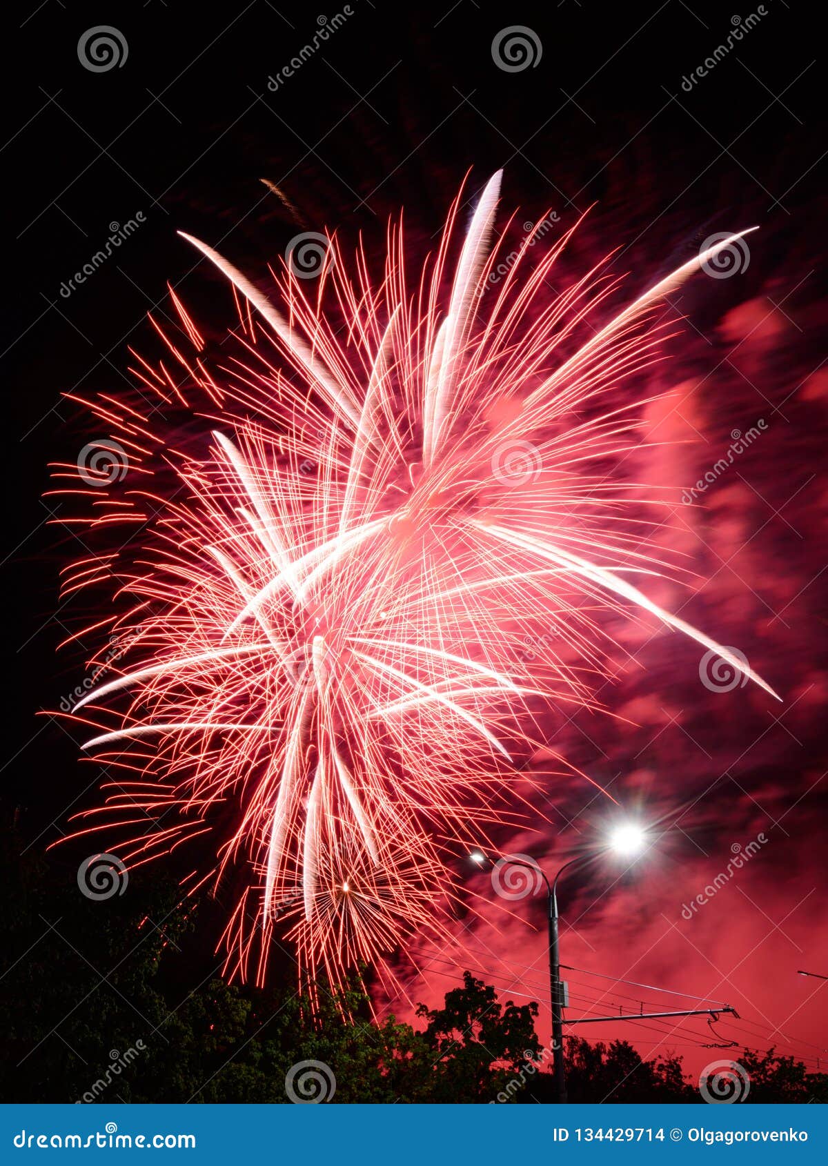 Red fireworks in sky stock photo. Image of skyrocket - 134429714