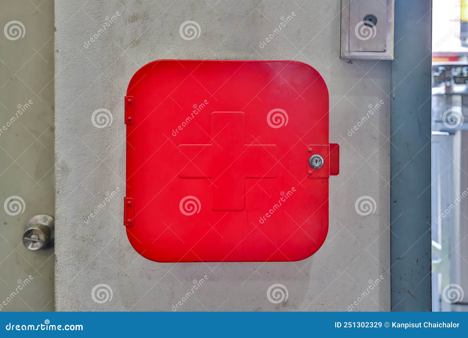 Red First Aid Box for Safety Reason at Factory. Stock Image - Image of ...