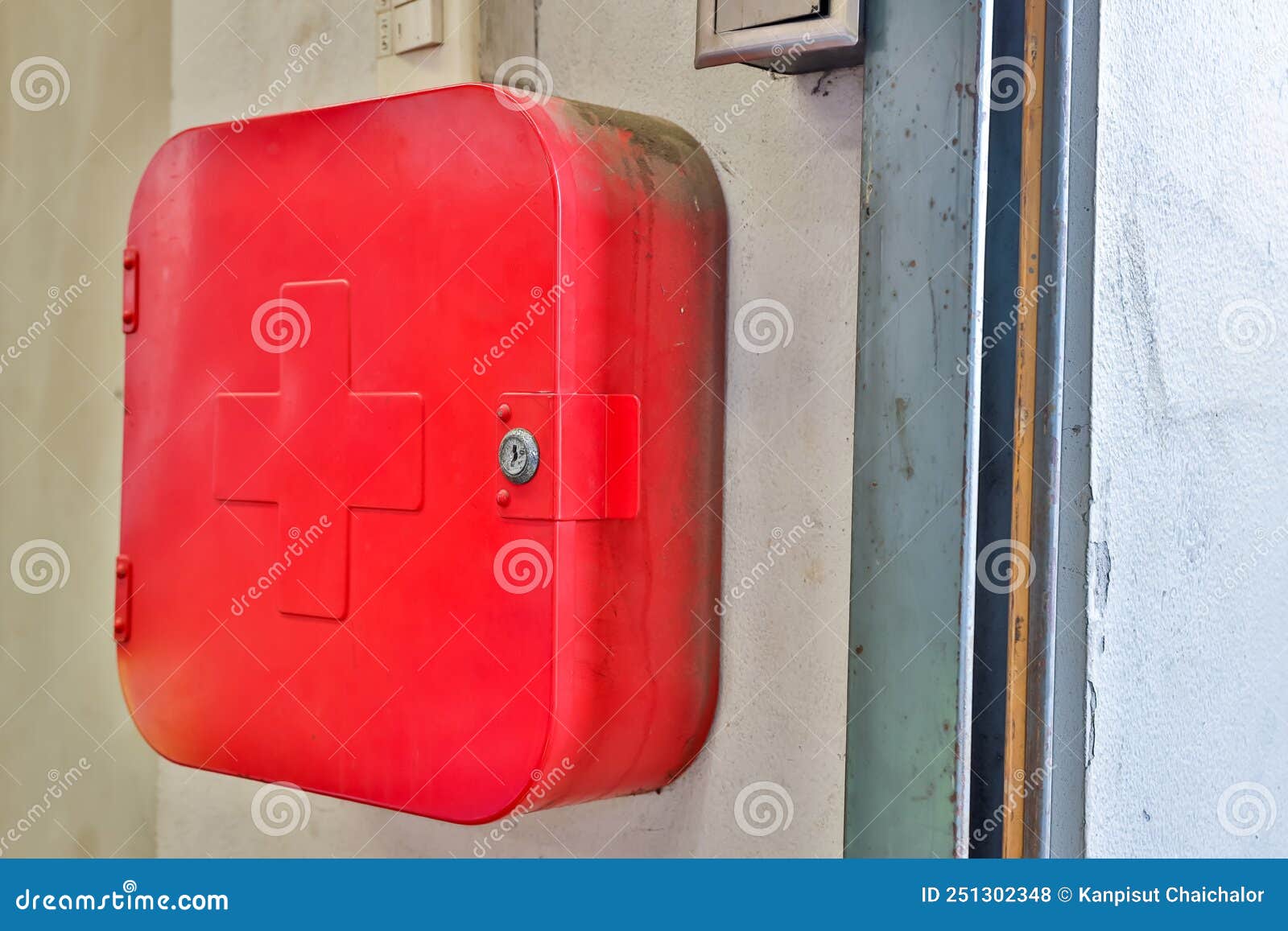 Red First Aid Box for Safety Reason at Factory. Stock Photo - Image of ...