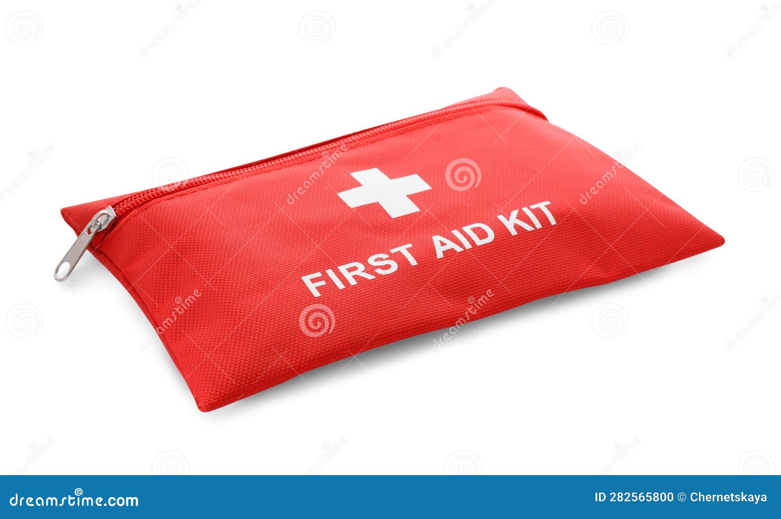 Red first aid kit isolated stock photo. Image of individual - 282565800