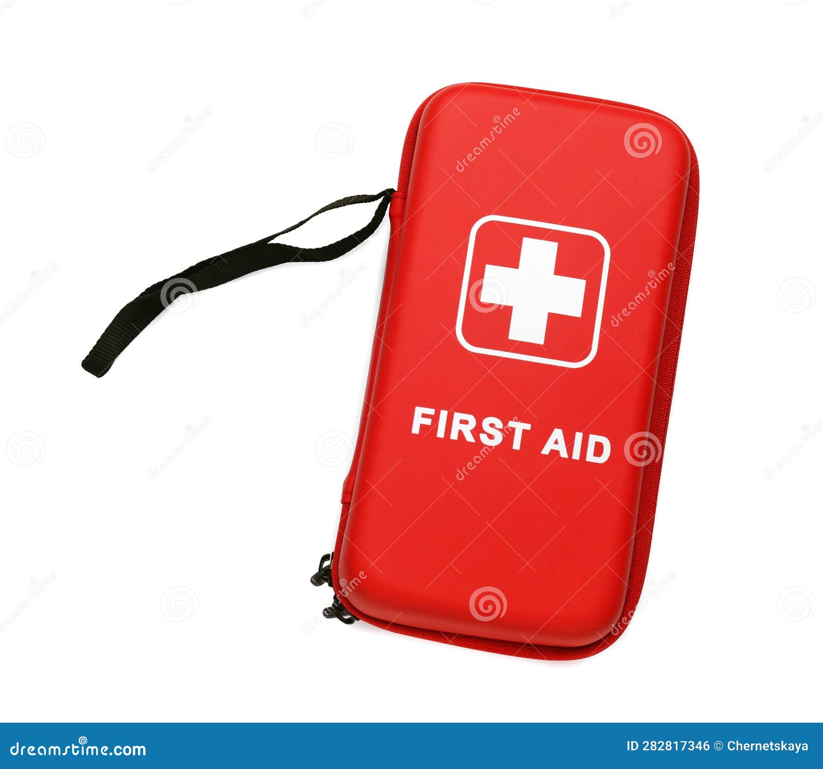 Red First Aid Kit Isolated on White, Top View Stock Photo - Image of ...
