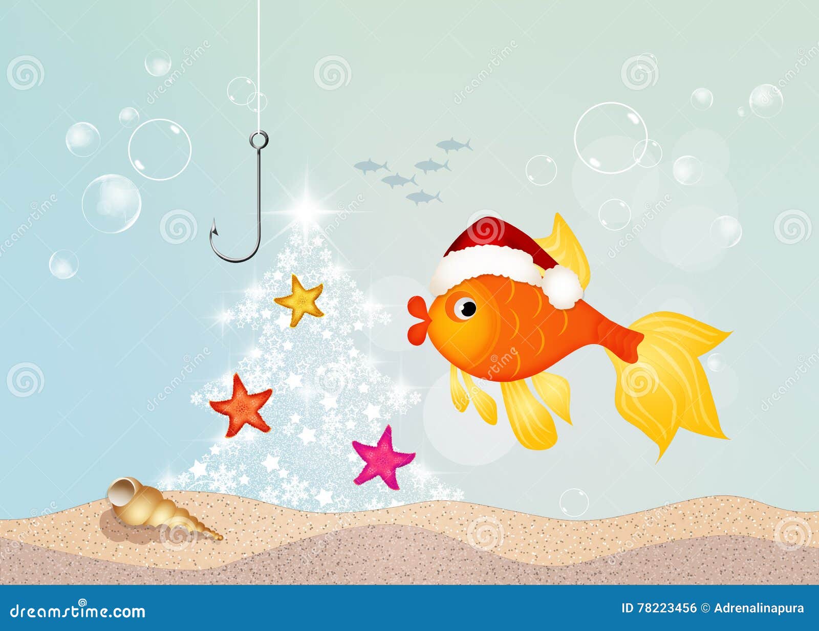 Red Fish Celebrate Christmas Stock Illustration - Illustration of tree ...