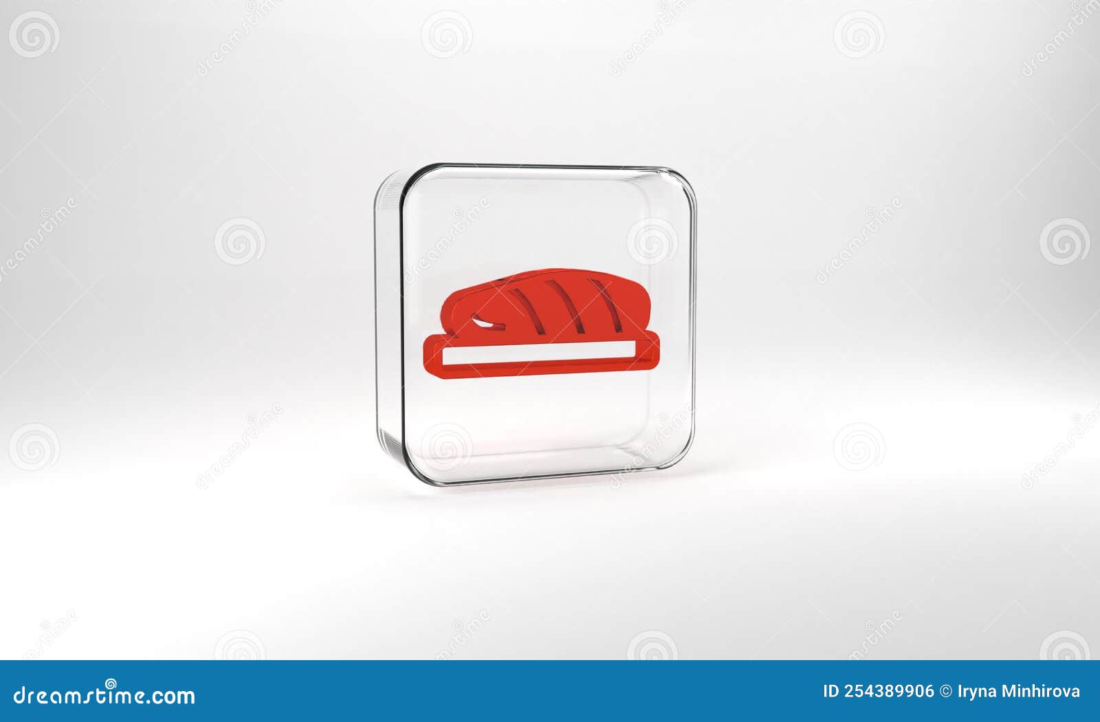 Red Fish Steak Icon Isolated on Grey Background. Glass Square Button ...