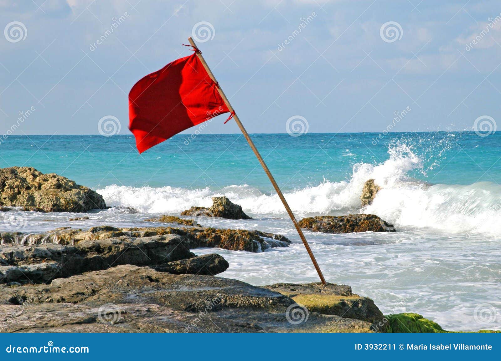 Red flag stock image. Image of water, wind, rock, waves - 3932211