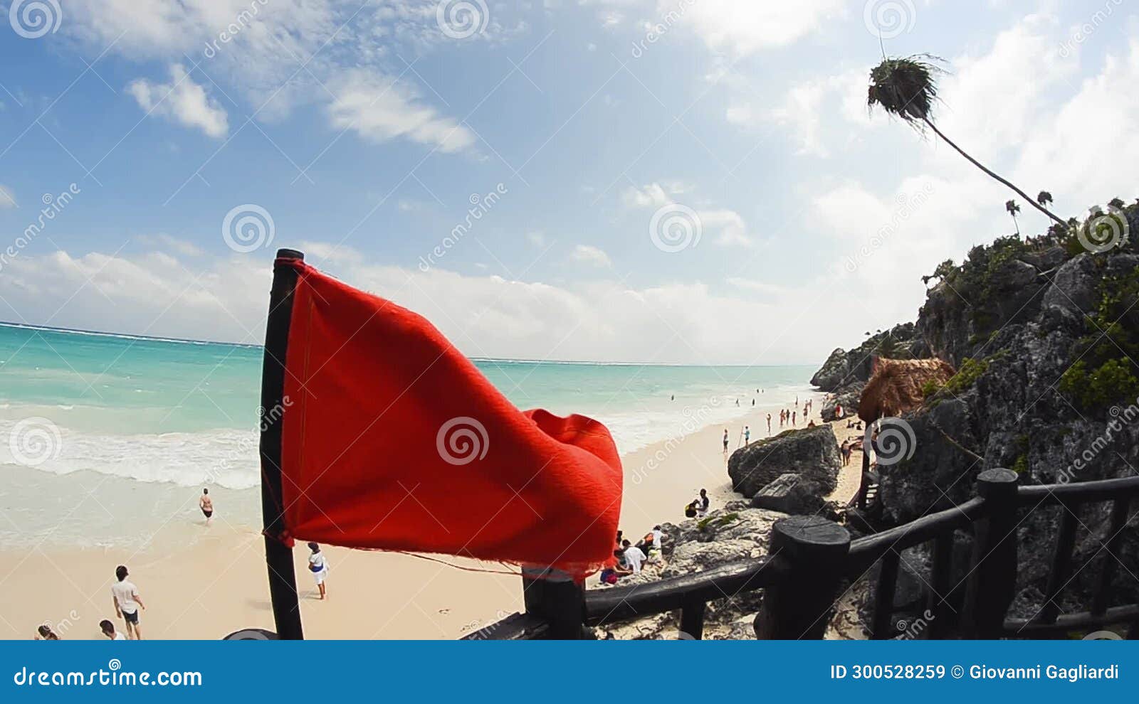 Red Flag Along the Beach in Tulum Stock Video - Video of ruin, nature ...