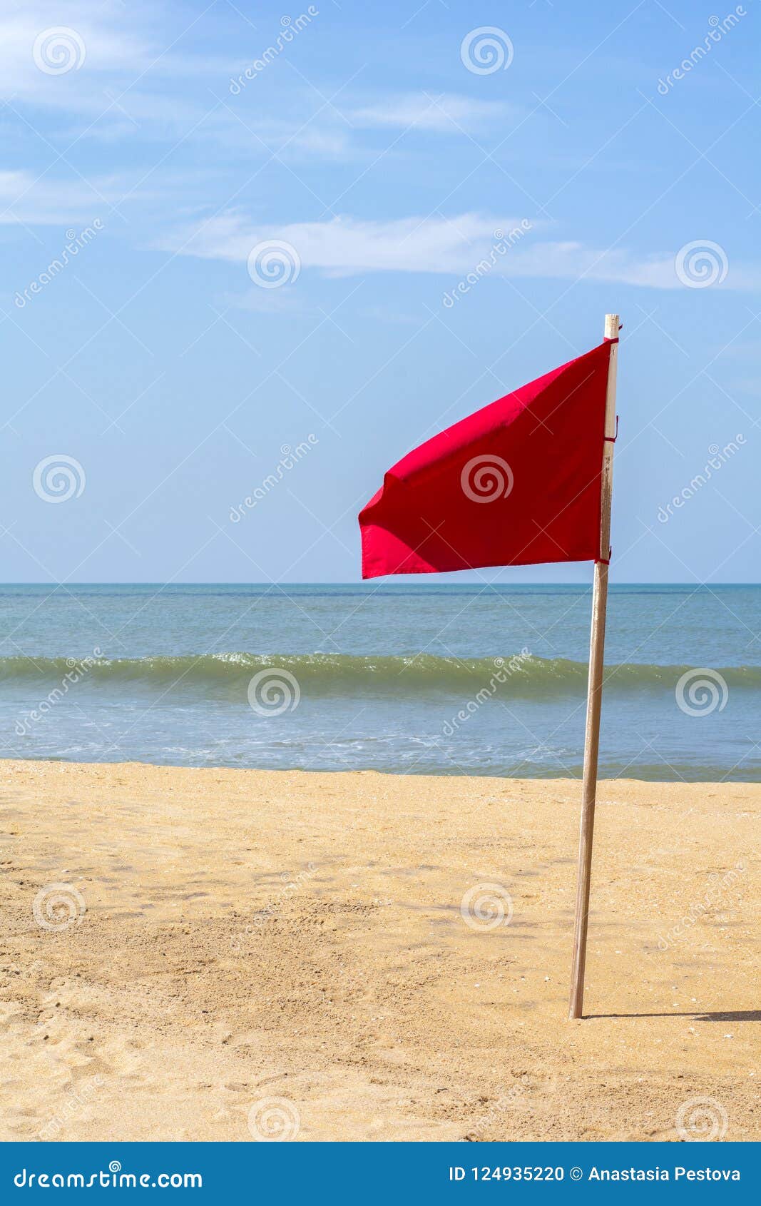 Red Flag on the Beach with a Very Calm Ocean Stock Photo - Image of ...