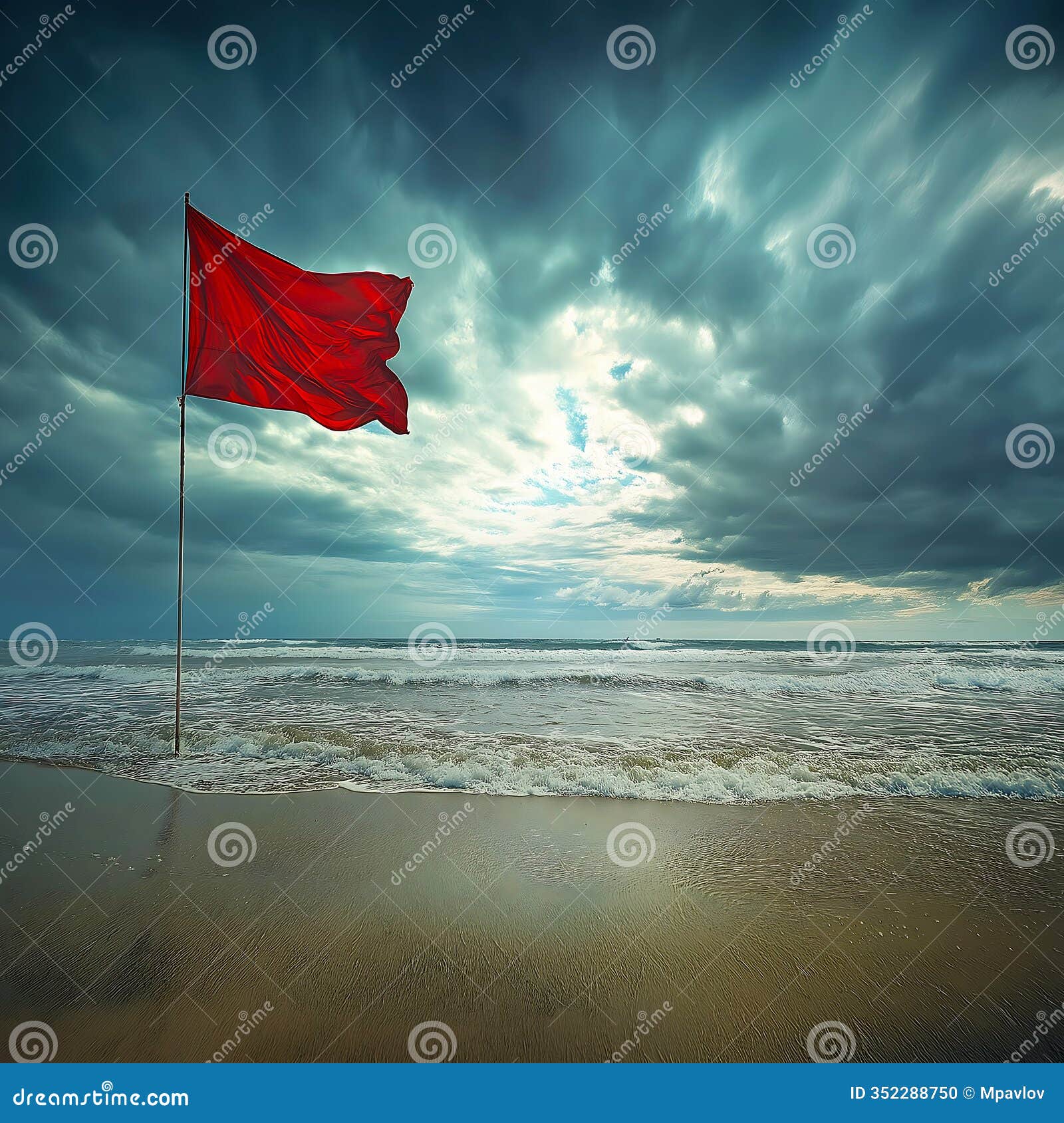 Red Flag on Beach stock illustration. Illustration of coastline - 352288750