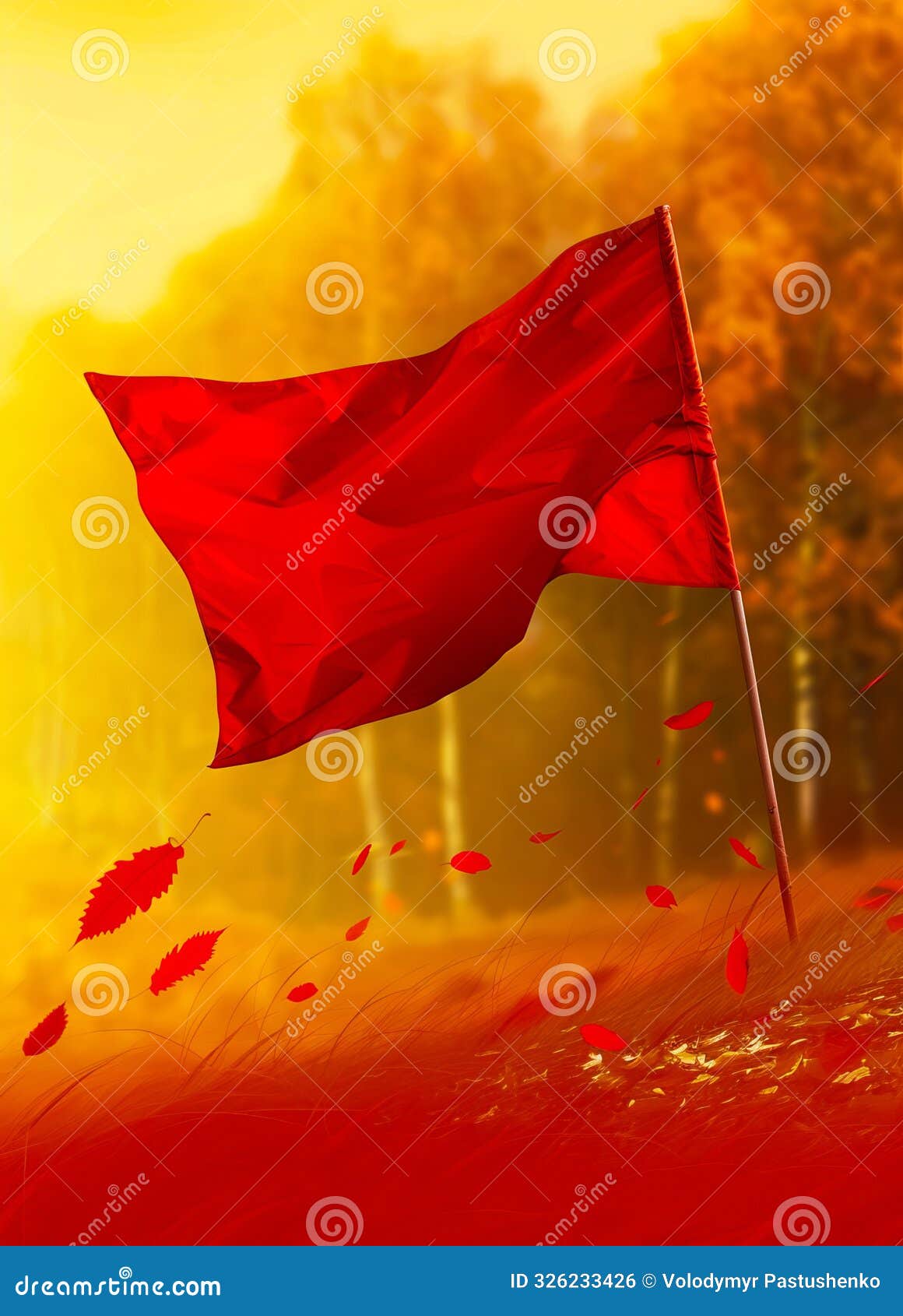 A Red Flag Blowing in the Wind Stock Photo - Image of coquelicot, tree ...