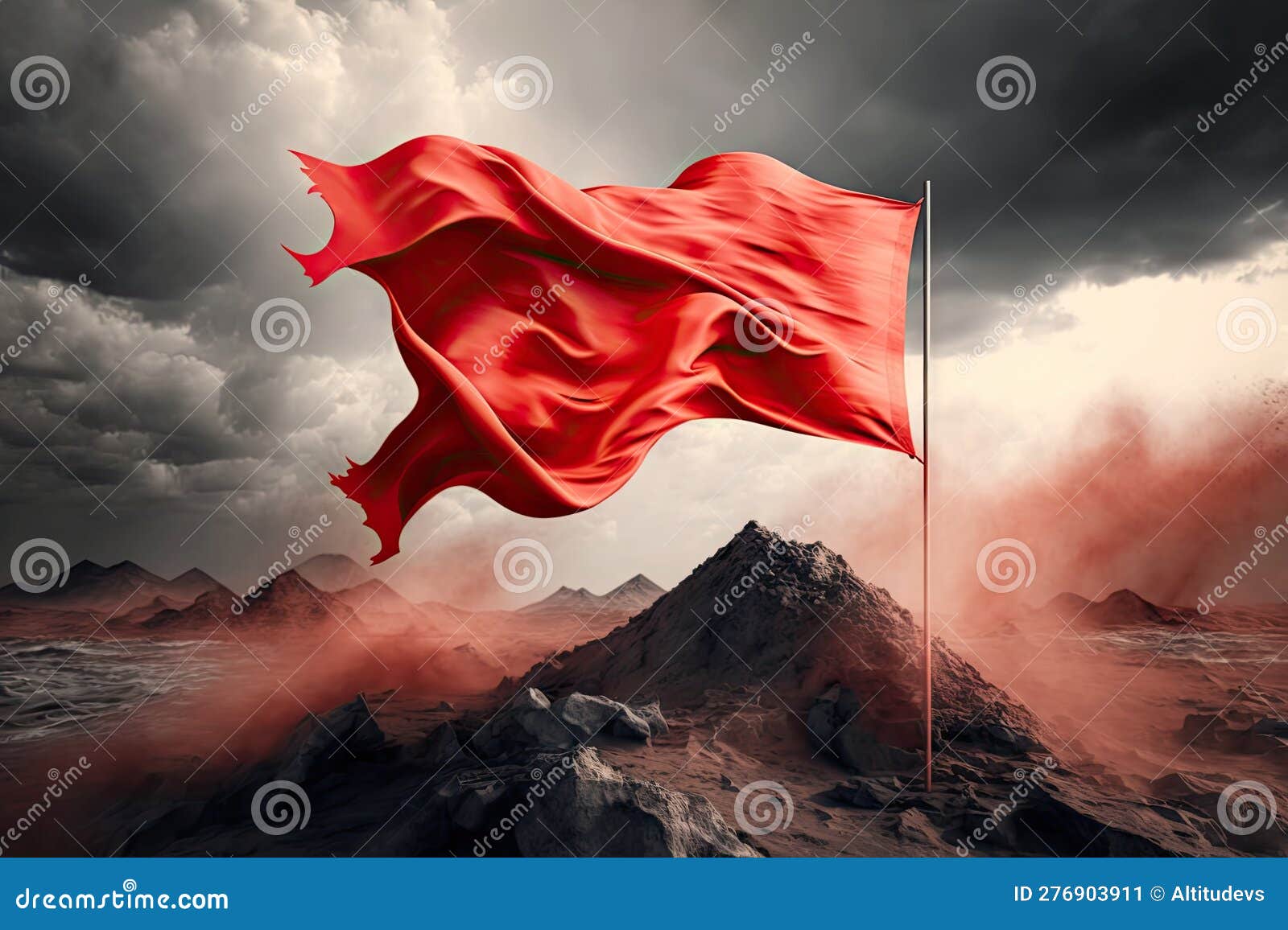 Red Flag Blowing in the Wind, Symbolizing Danger and Risk of Climbing ...