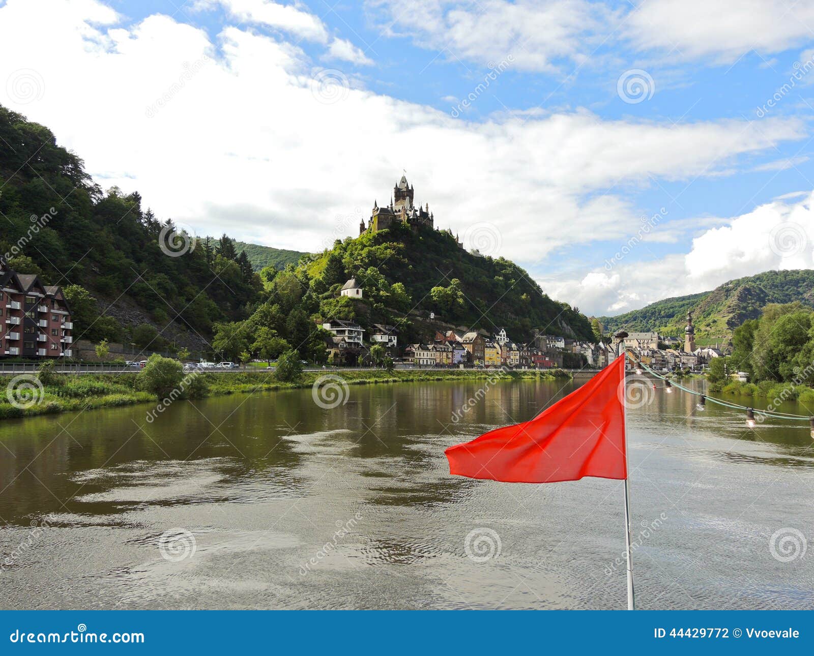 Red Flag and Cochem Town on Moselle River Stock Photo - Image of ...