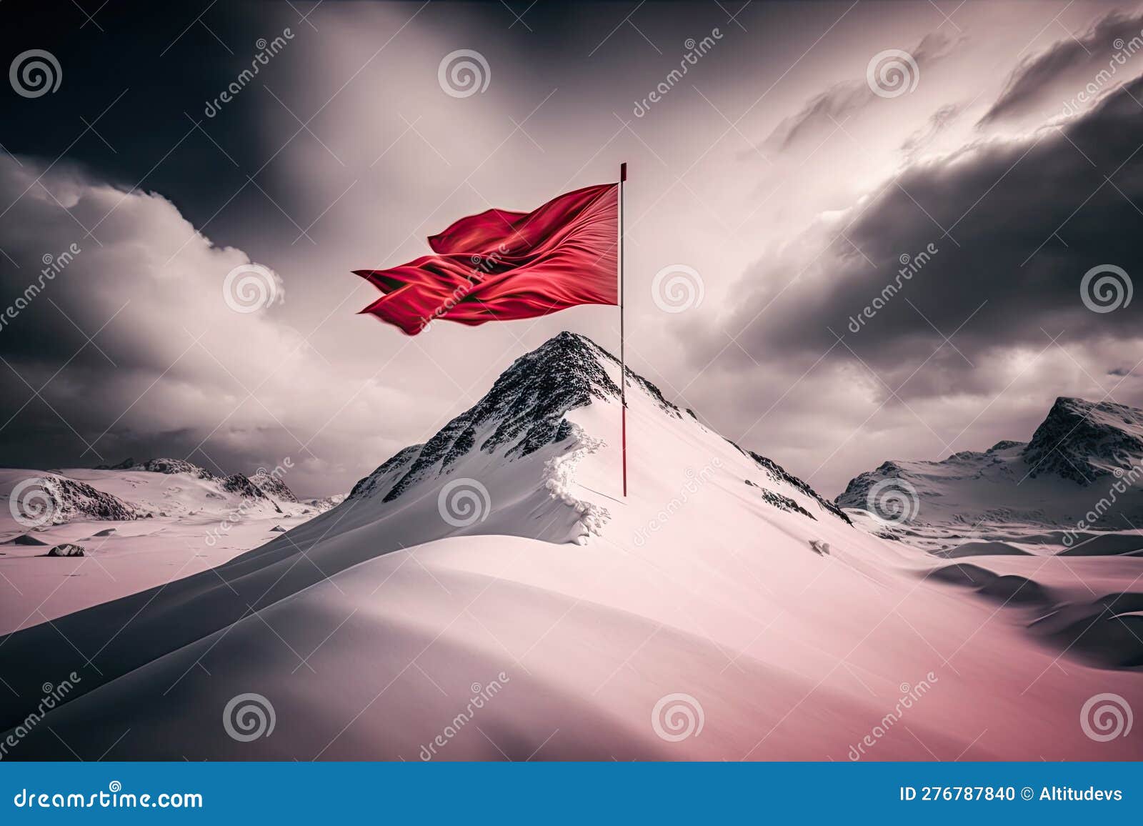 Red Flag Flapping in the Wind Atop a Snowy Peak Stock Illustration ...