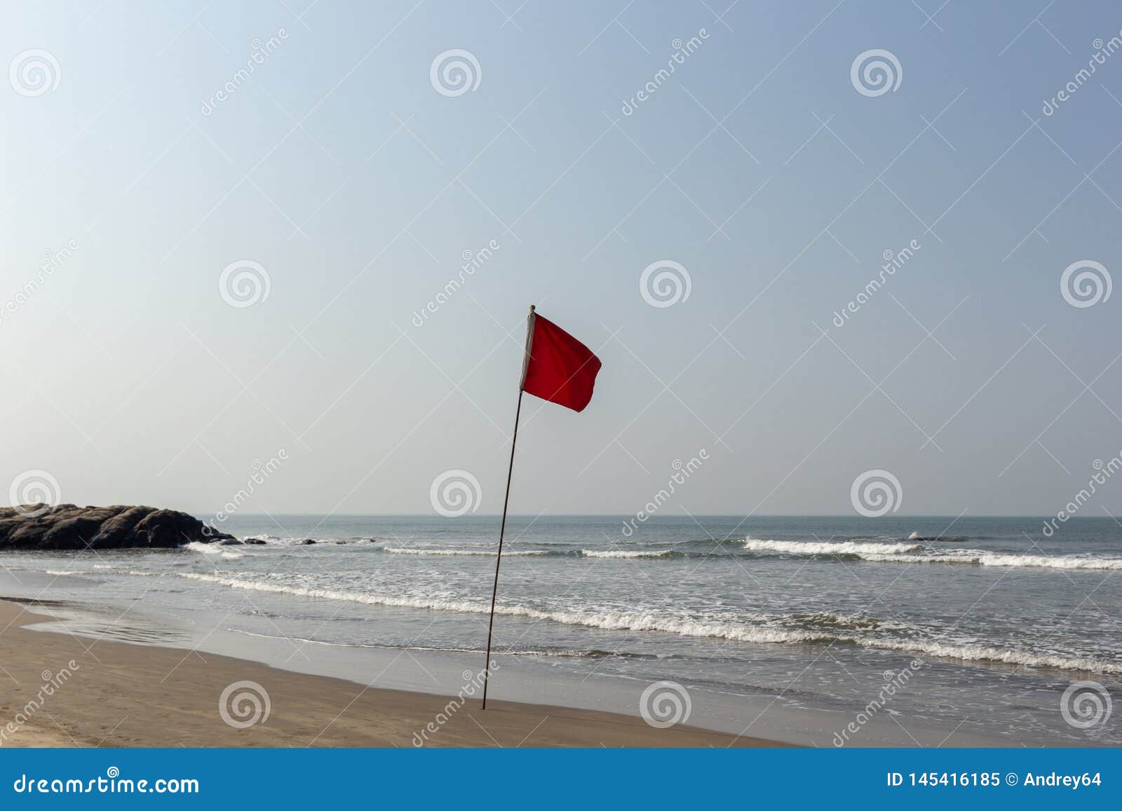 Red Flag on the Ocean. Warning Red Flag Stock Image - Image of sign ...