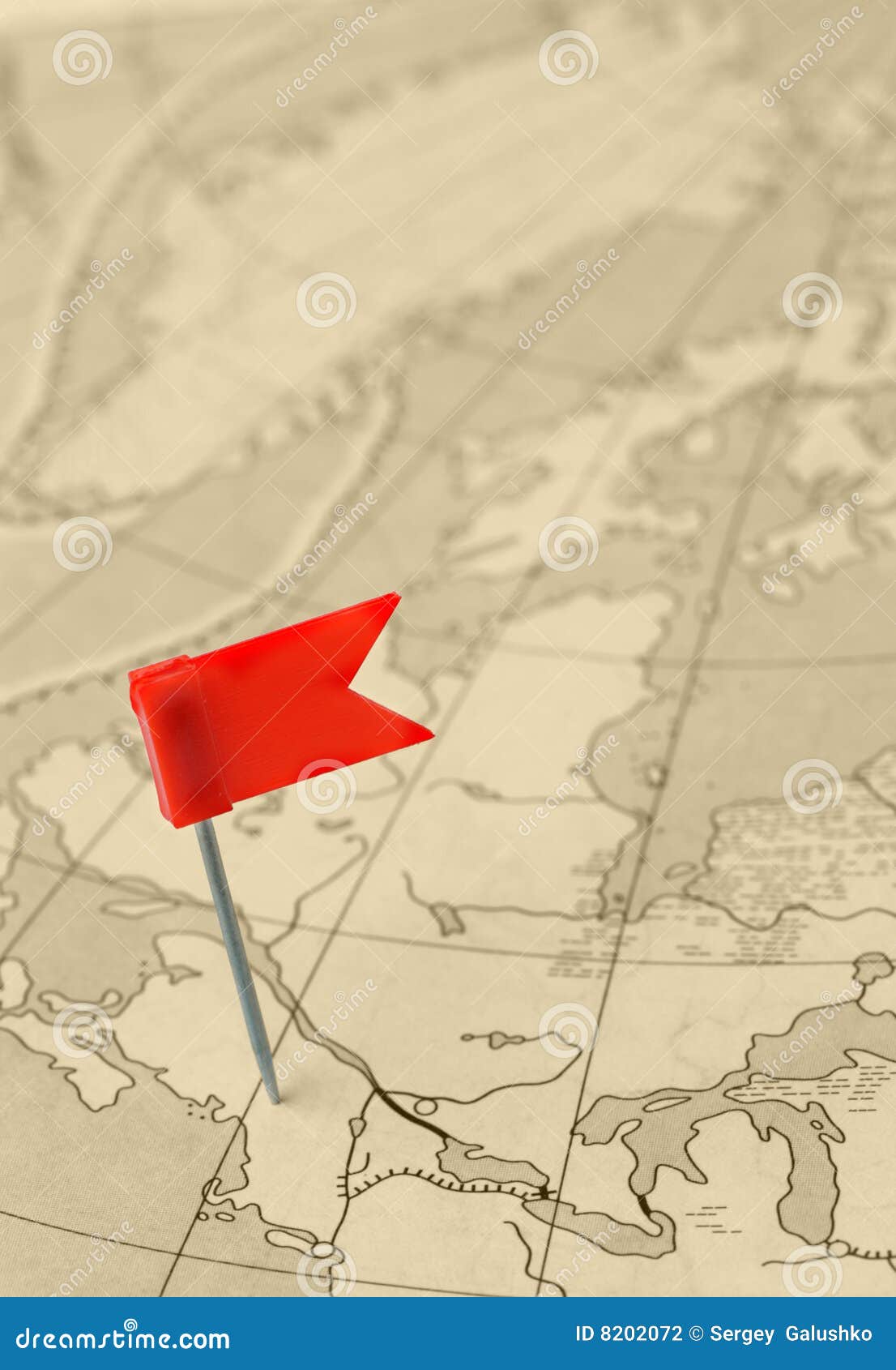 Red flag a pin on old map stock photo. Image of cartography - 8202072