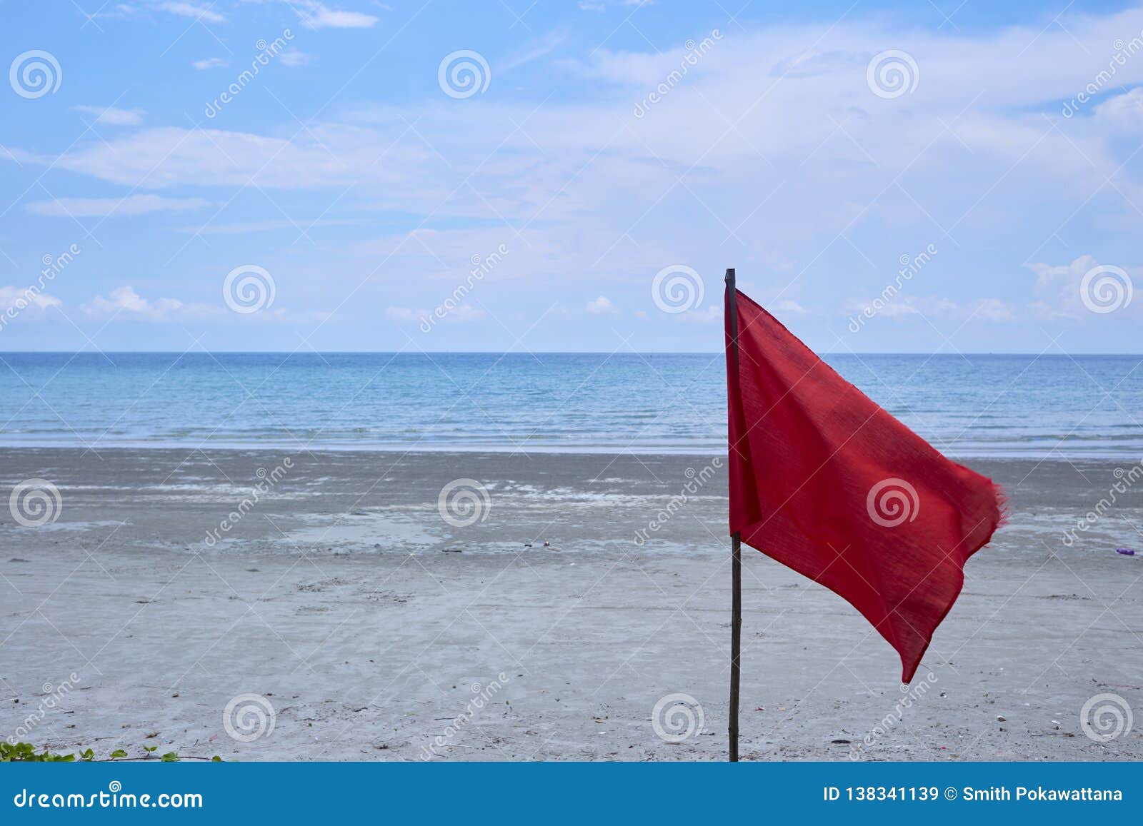 Red Flag with the Sea, Signal Warning. Stock Image - Image of signal ...