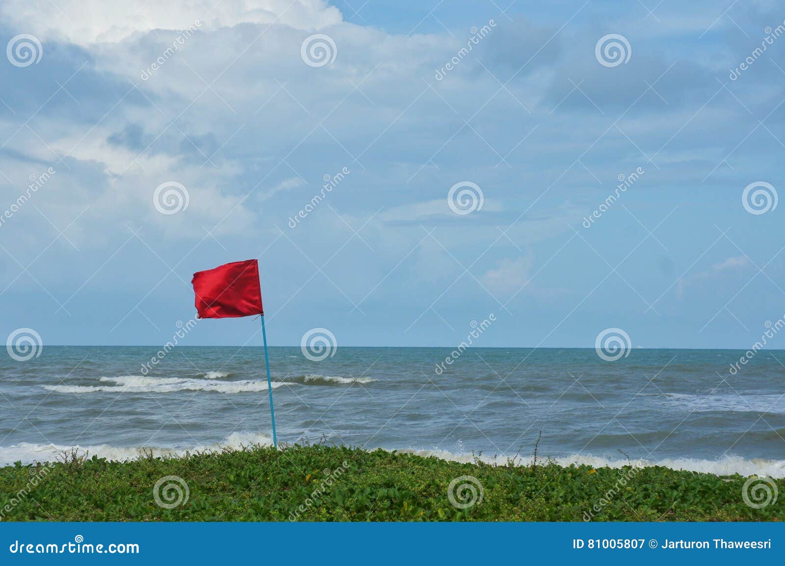 Red flag with sea stock image. Image of seas, white, windy - 81005807