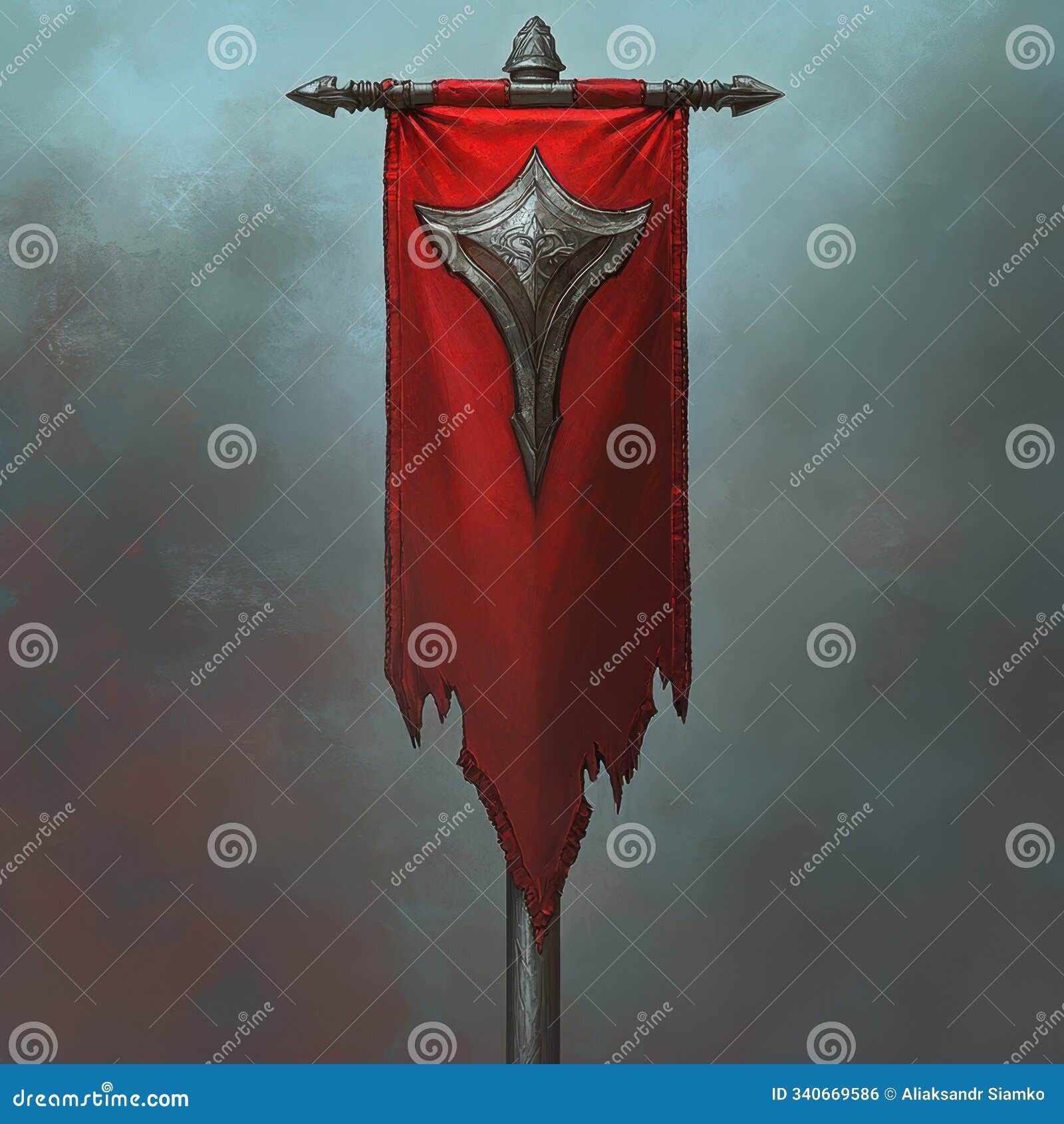 A Red Flag with a Silver Sword on it Stock Illustration - Illustration ...
