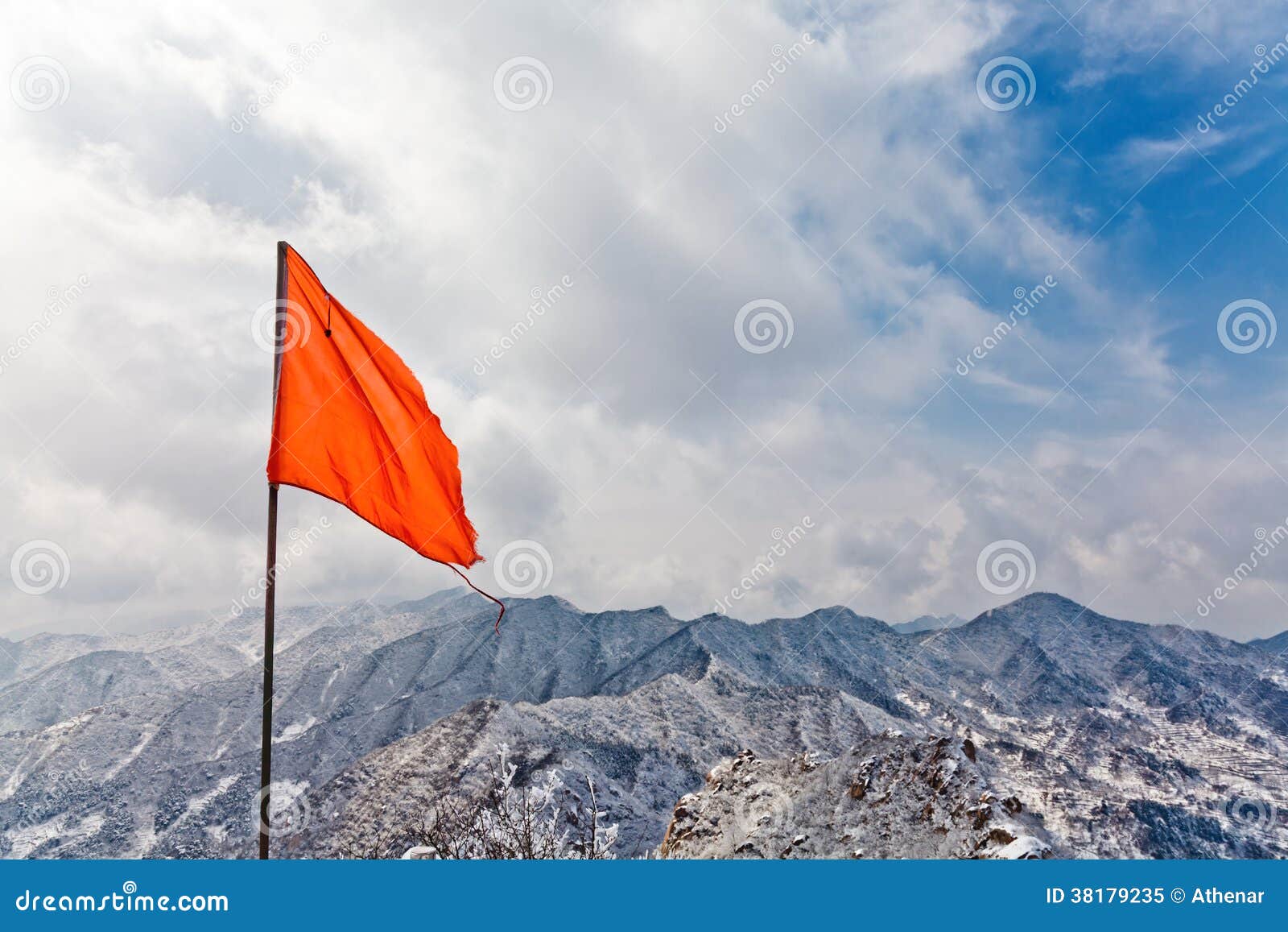 Red Flag with Snow Mountain Stock Image - Image of blue, hiking: 38179235