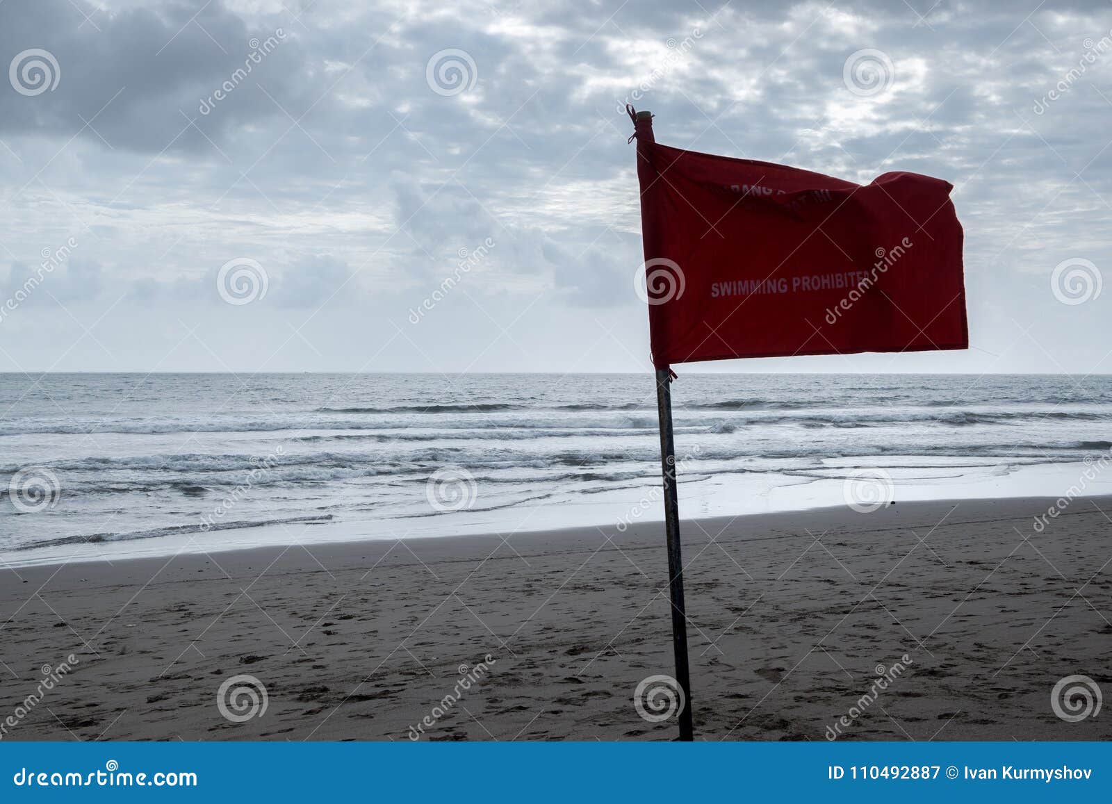 Red Flag Swimming Prohibited on the Beach Stock Image - Image of beach ...