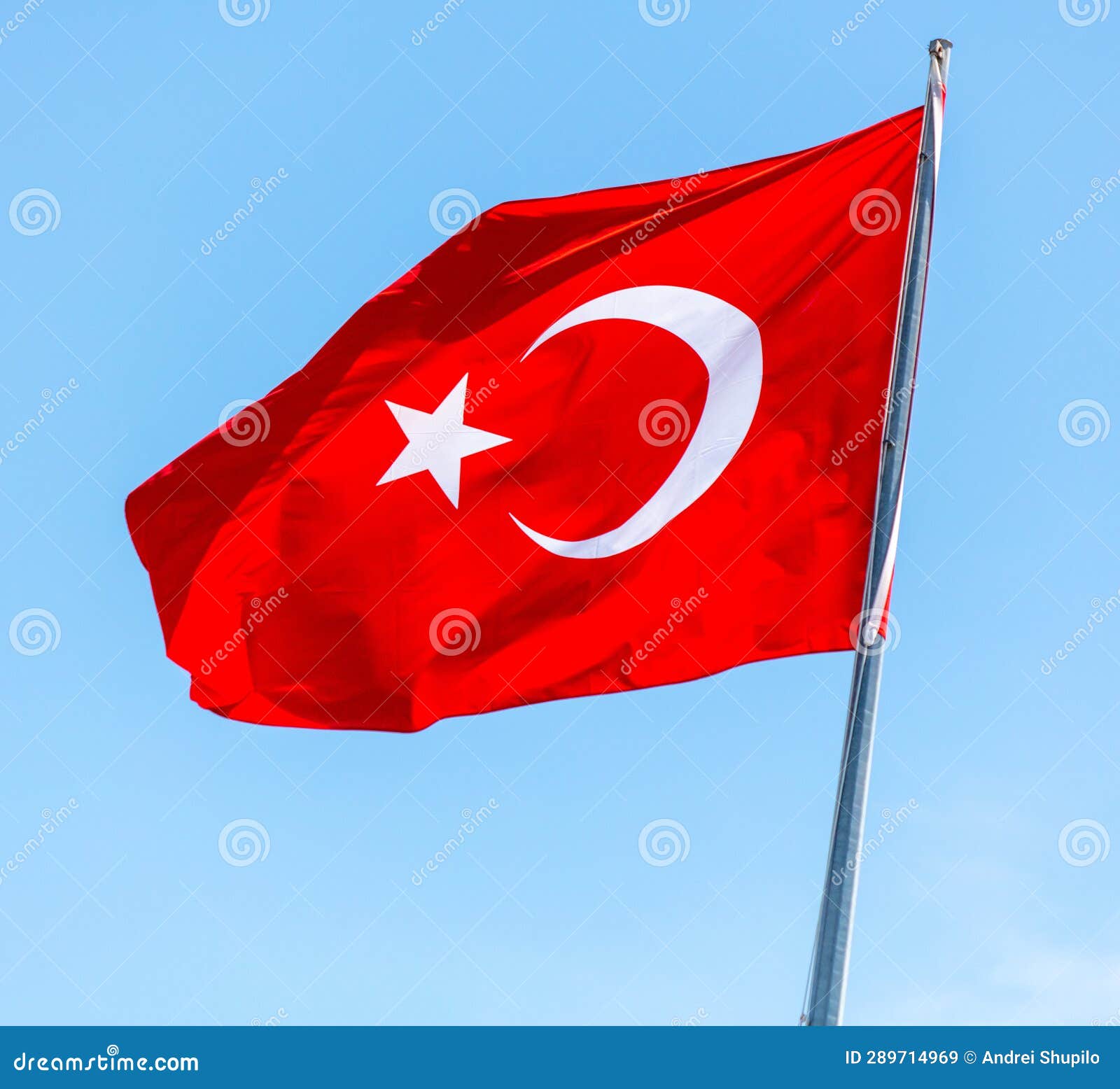 The Red Flag of Turkey Against the Blue Sky Stock Image - Image of ...