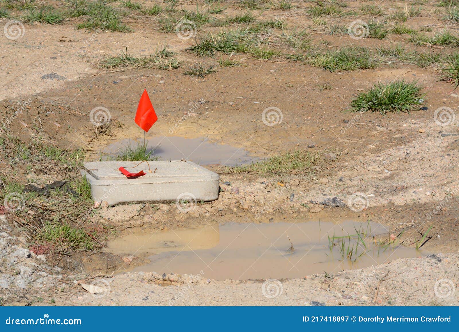 Red Flag Warning at Construction Site Stock Image - Image of soil ...