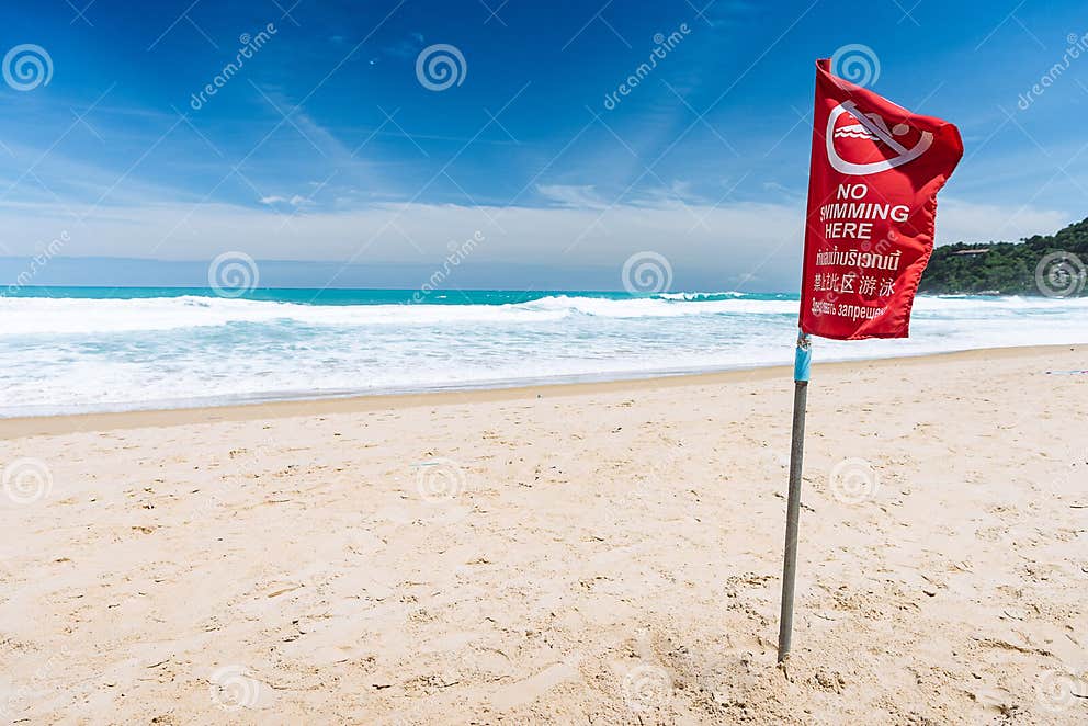 Red Flag Warning Sign on Beach. Stock Image - Image of flag, warning ...