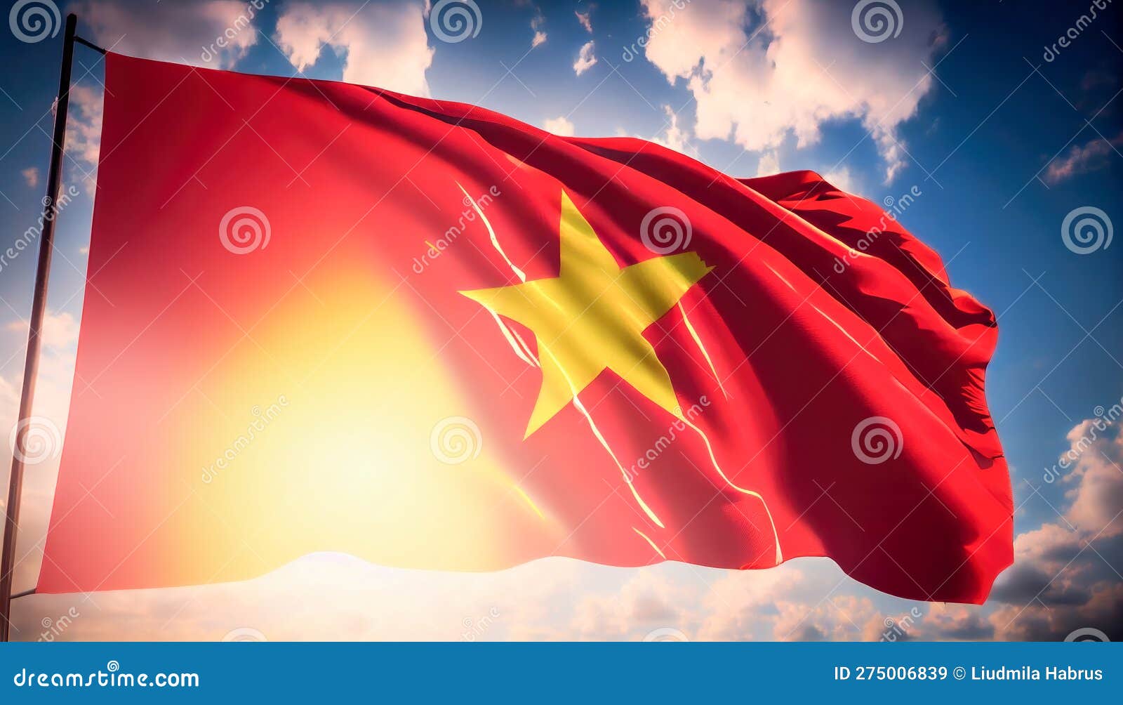 Red Flag with a Yellow Star at Sunset. Generative AI Stock Illustration ...