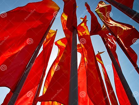 Red Flags Flying in the Wind Stock Image - Image of wind, anniversary ...